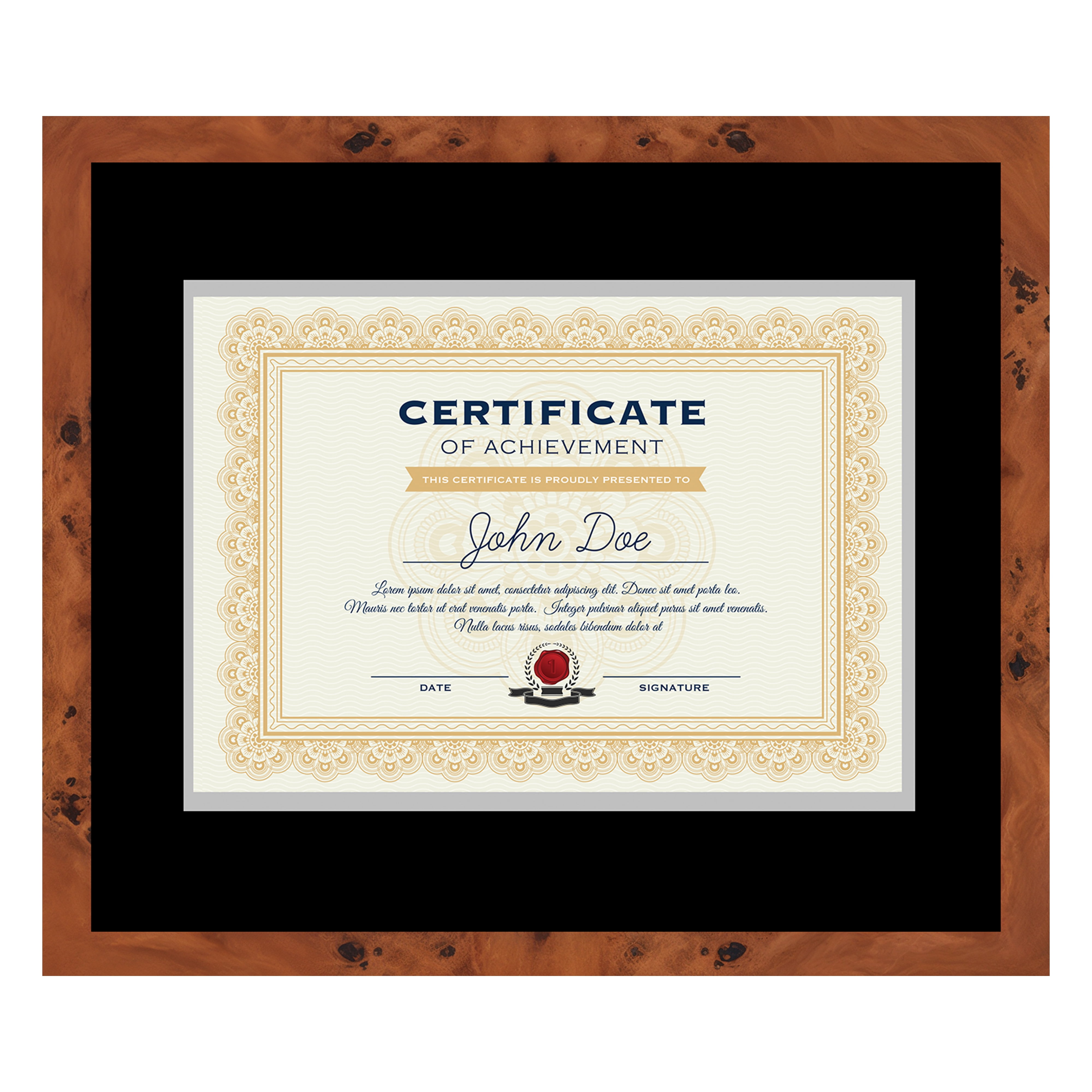 16x19 Brown Diploma Frame - Black on Silver Double Mat - Displays 12x15 ...