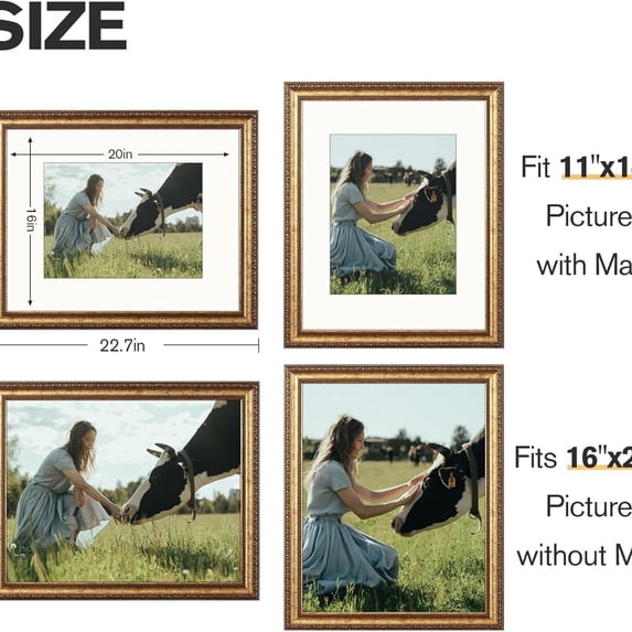 16x20 Aluminum Picture Frame - with Mat for 11x14 Photo or Without Mat ...