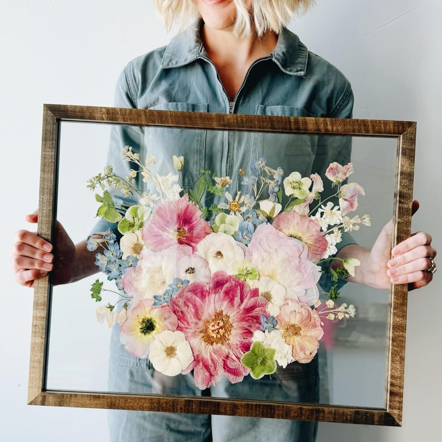 16x20 Floating Frame Double Real Glass Real Teak Wood Floating Picture ...