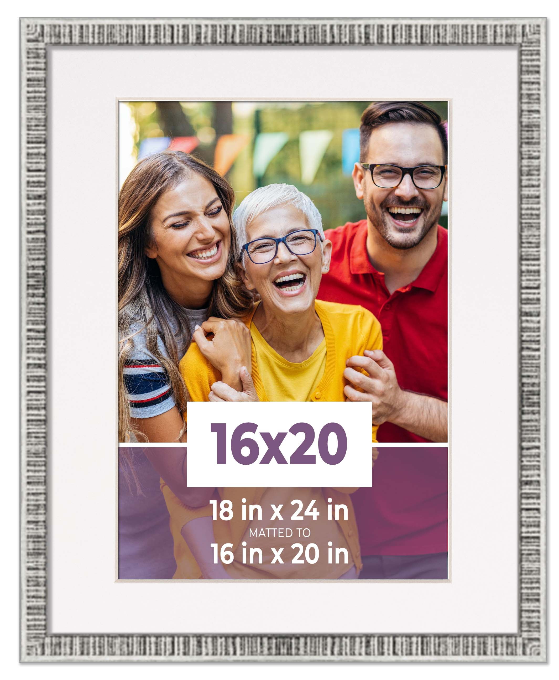 16x20 Frame Silver With White Picture Mat For 16x20 Photo - Silver ...