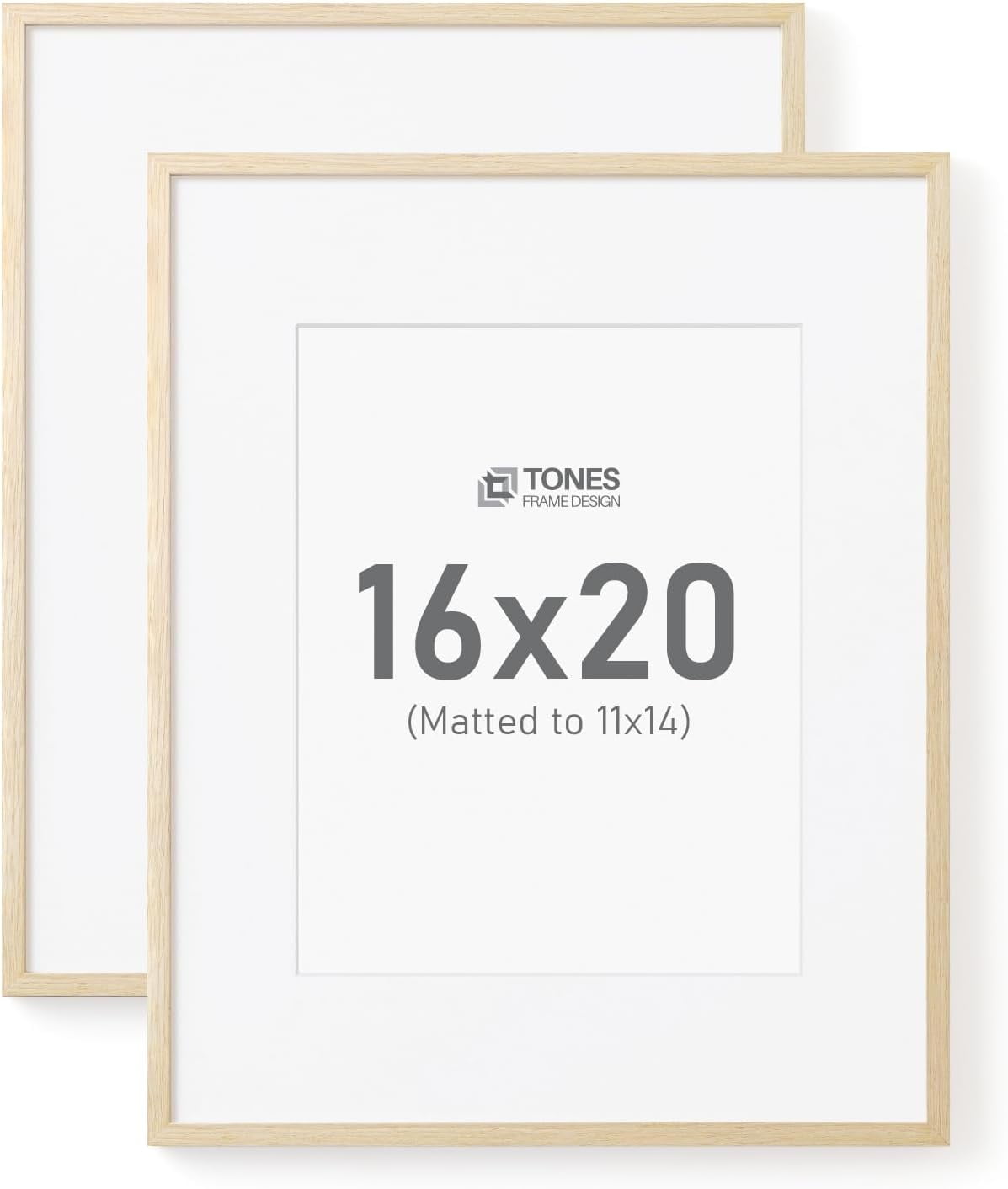 16x20 Frames with 11x14 Mat, Set of 2 Large Picture Frames in Natural ...