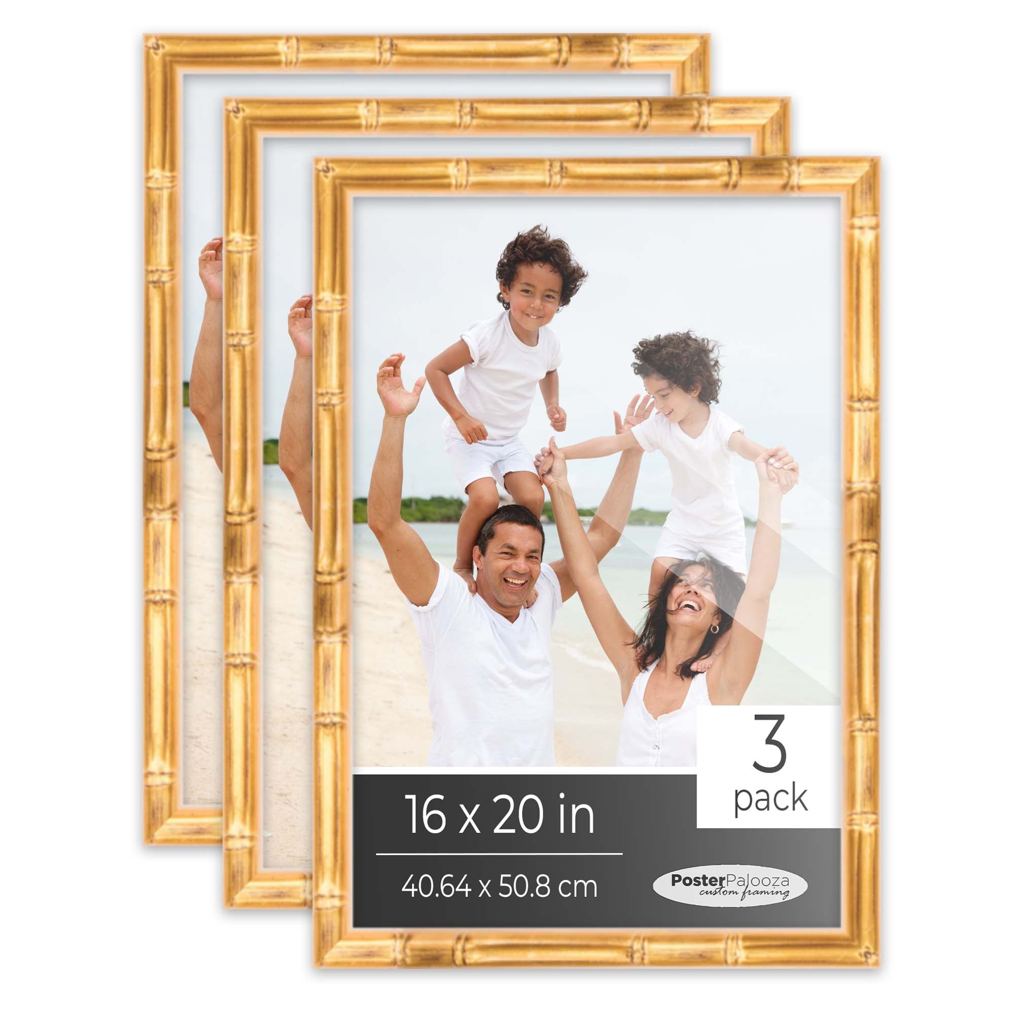 16x20 Gold Bamboo Picture Frame Set Pack of 3 Gold Bamboo Wood Picture ...