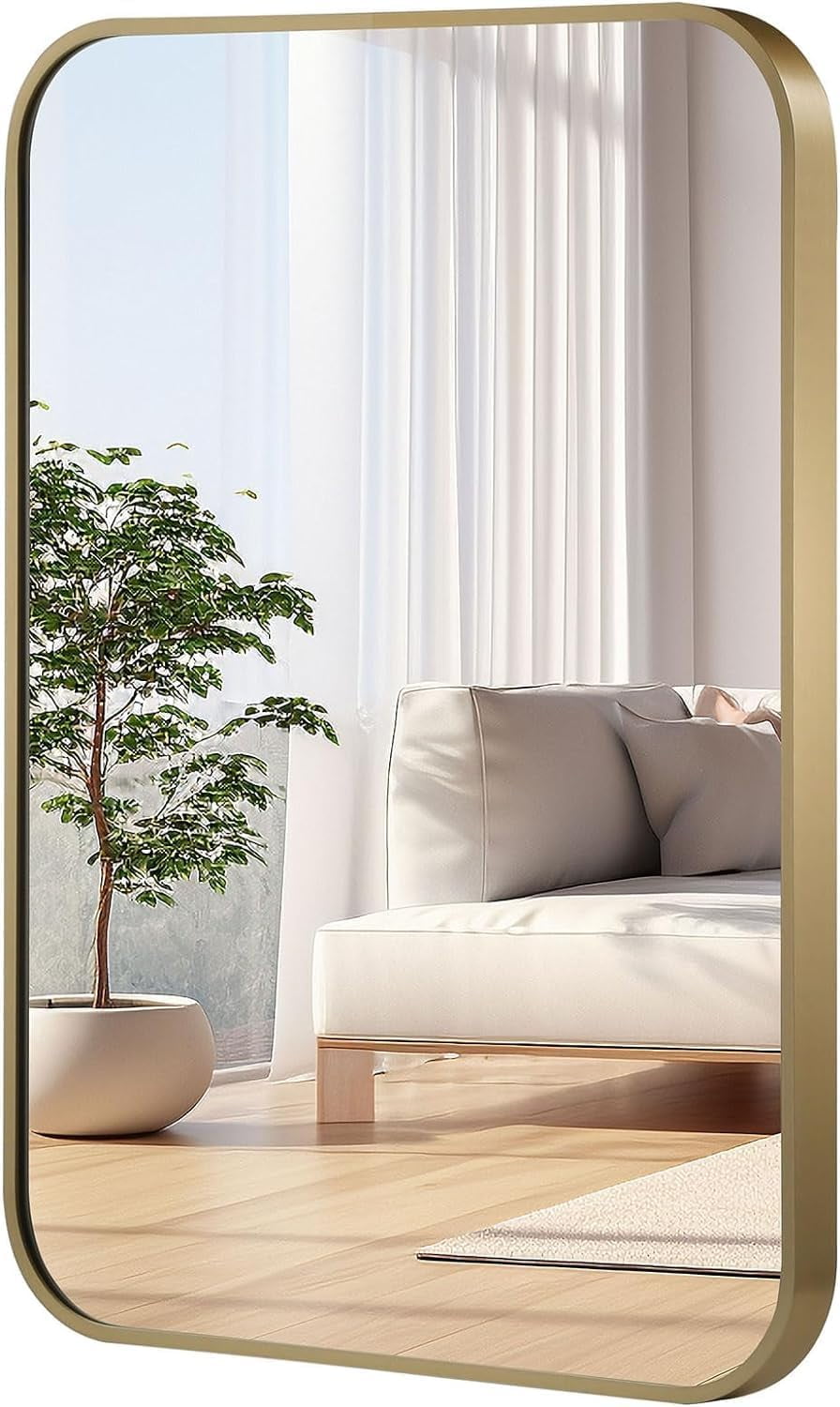 16x20 Inch Gold Mirror, Framed Rectangle Mirror with Rounded Corners ...