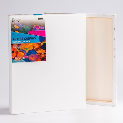 16x20 Inch Stretched Canvas for Painting – 5 Pack, 100% Cotton, Triple ...
