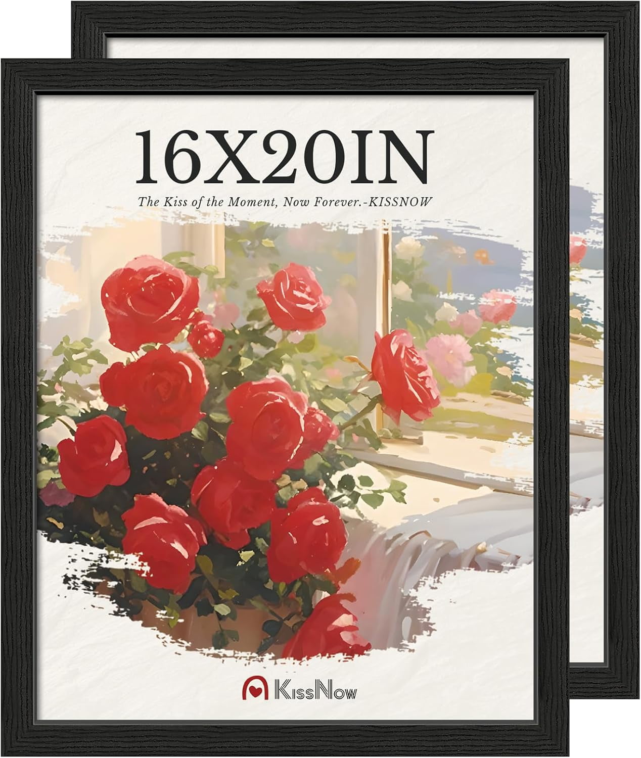 16x20 Picture Frame 2 Pack, Textured Black Solid Wood, Wall Gallery ...