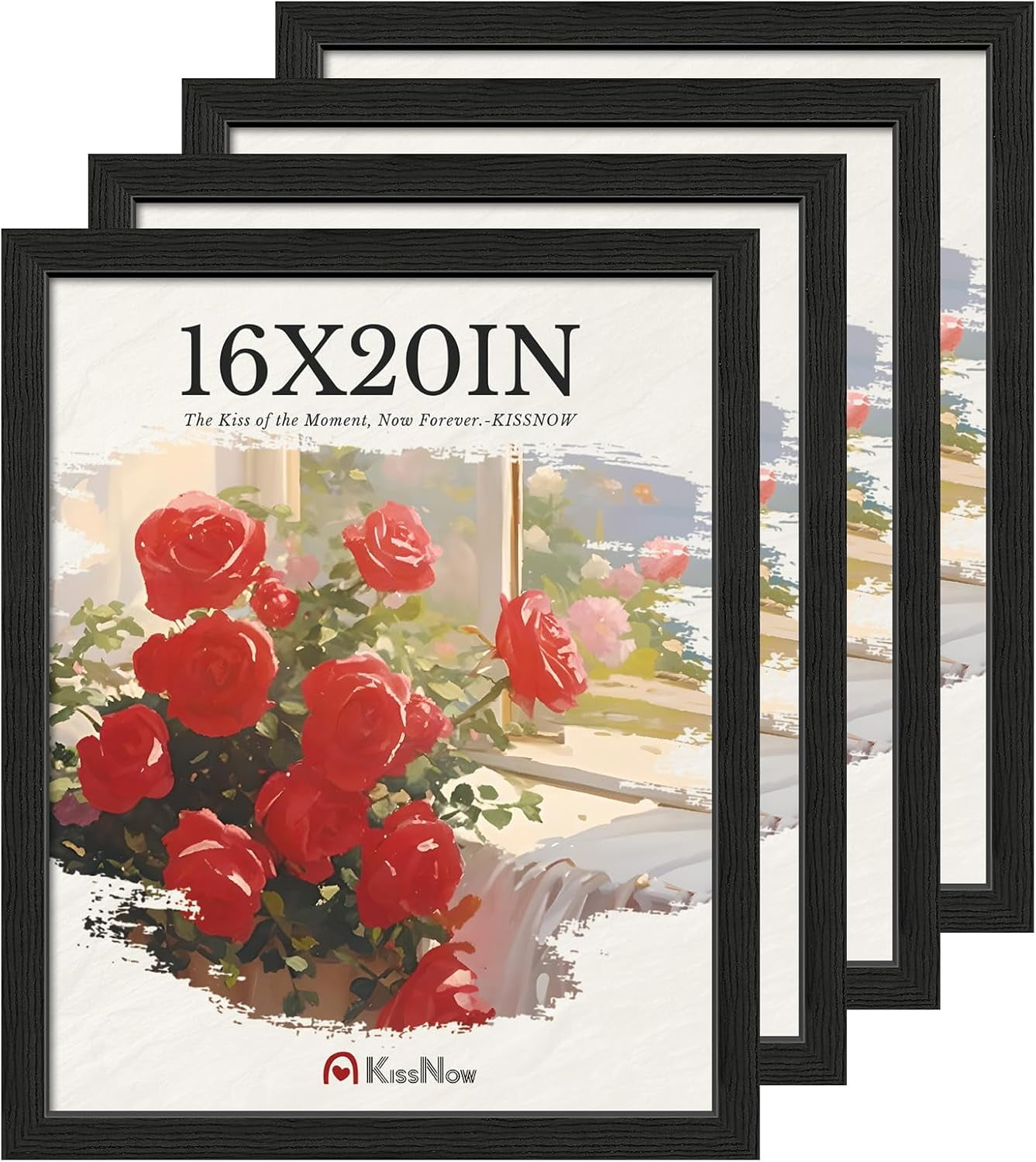 16x20 Picture Frame 4 Pack, Textured Black Solid Wood, Wall Gallery ...