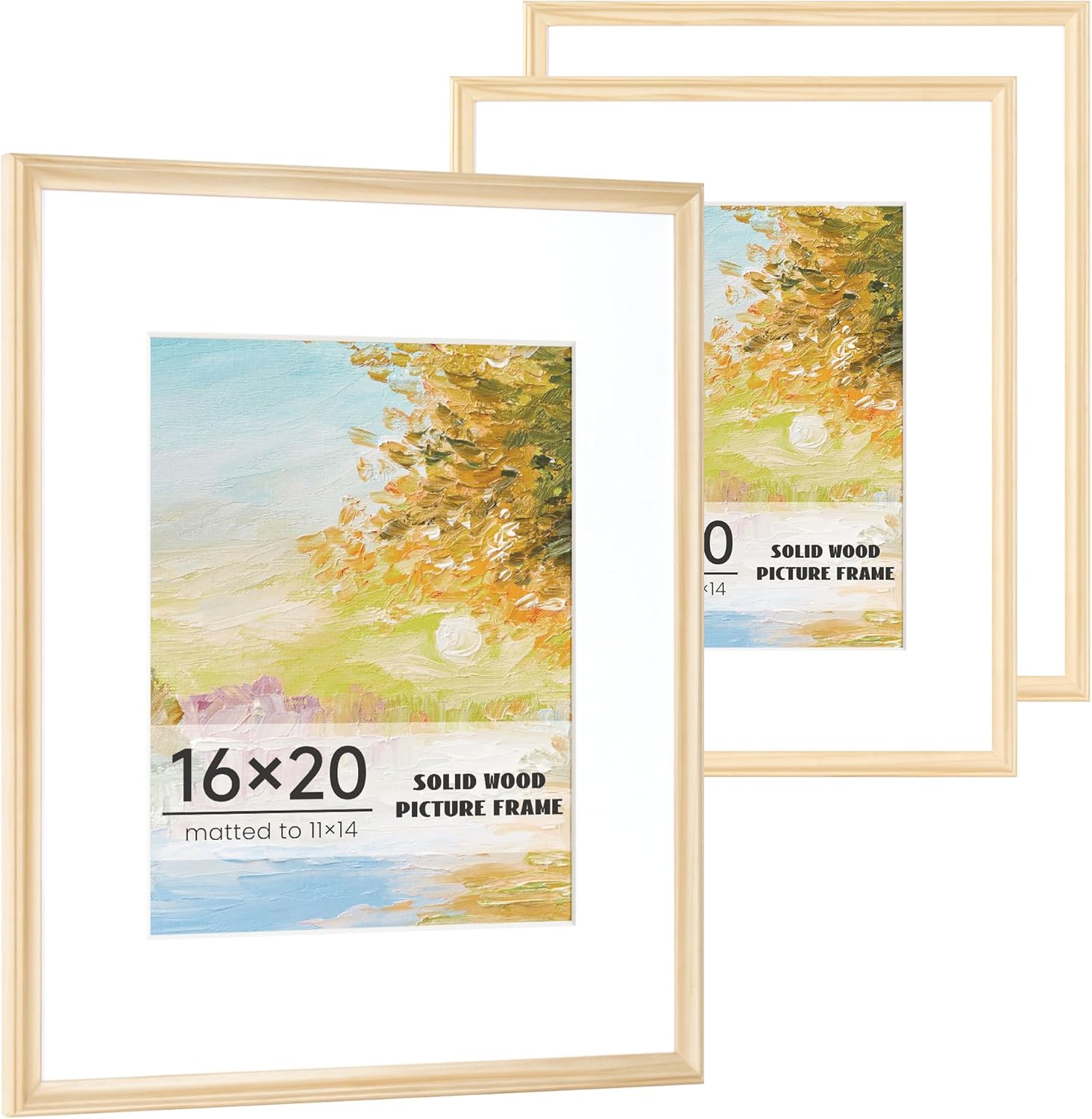 16x20 Picture Frame, Natural Wood Frame with High Definition Plexiglass ...