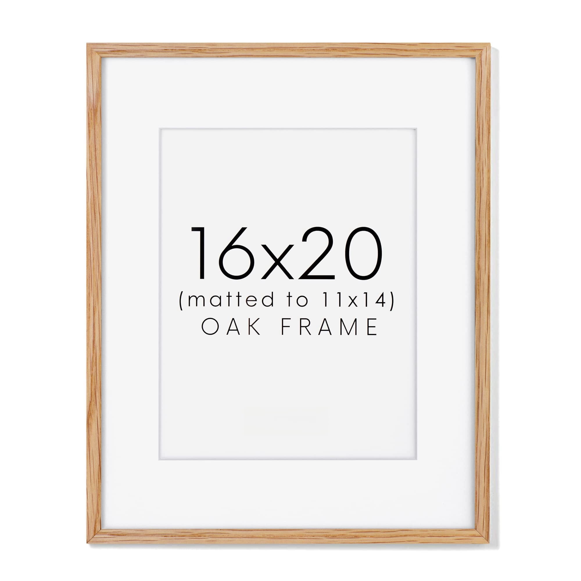 16x20 Oak Wood Picture Frame with Real Glass & Mat for Room Display ...
