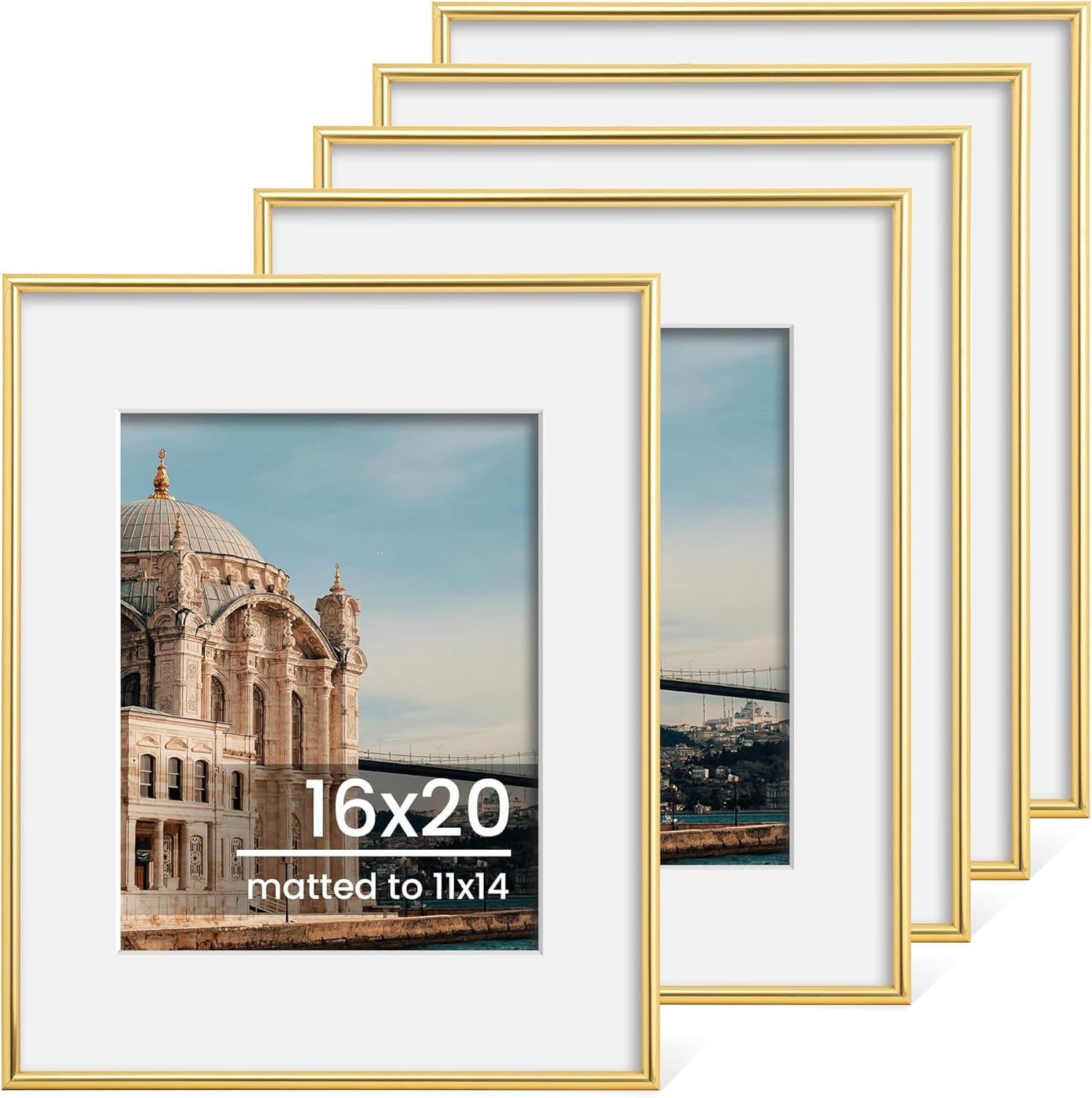 16x20 Picture Frame Set of 5, Display 11x14 Pictures with Mat or 16x20 ...
