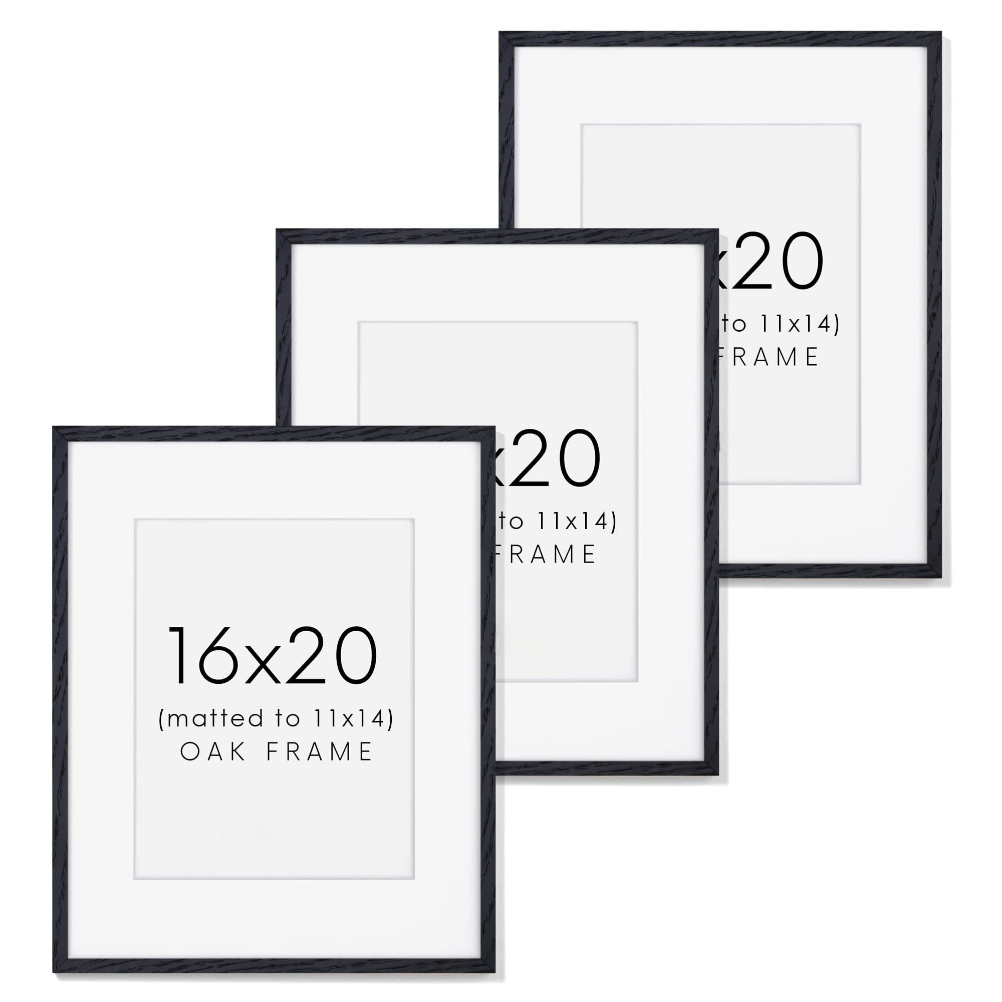 3 Pack 16x20 Oak Wood Picture Frame with Real Glass & Mat for Room ...