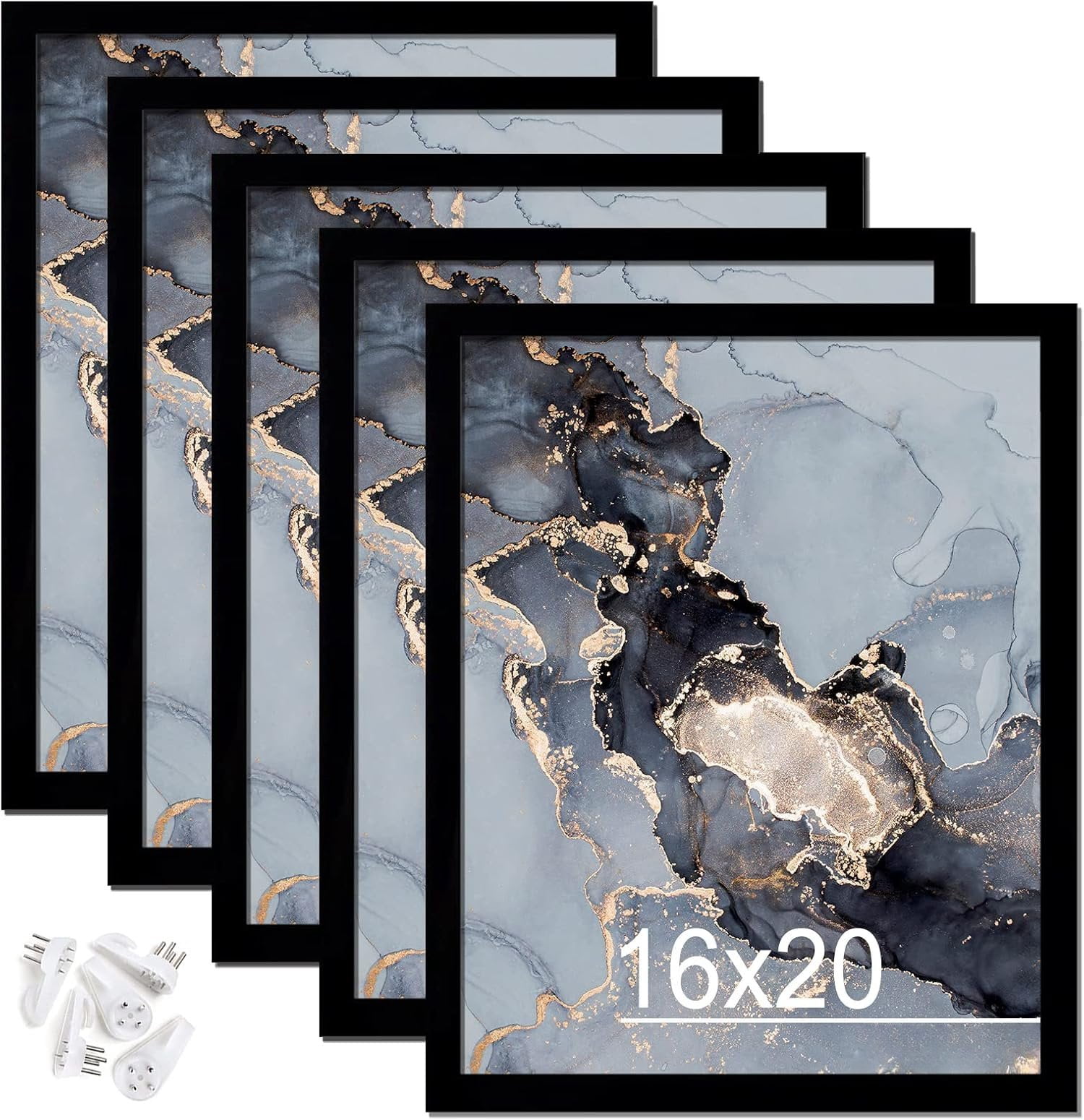 16x20 Picture Frame Set of 5, Black Photo Frames for 16 by 20 Poster ...
