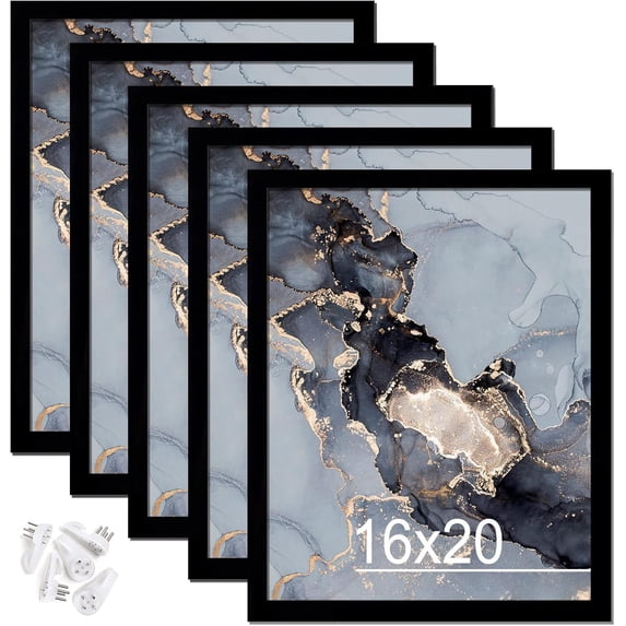 16x20 Picture Frame Set of 5, Black Photo Frames for 16 by 20 Poster ...