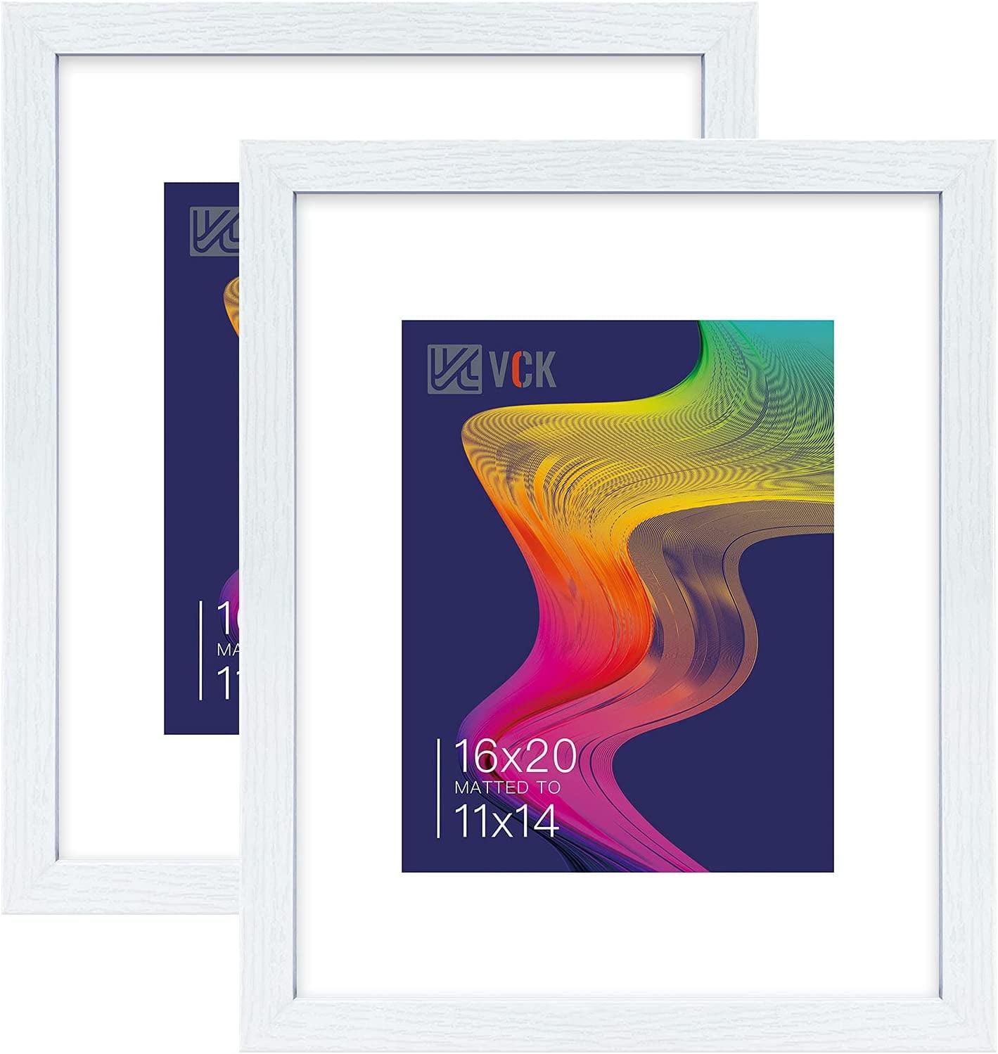 16x20 Picture Frame White Set of 2, Textures Exclusive Wooden Poster Frames with HD glass ...