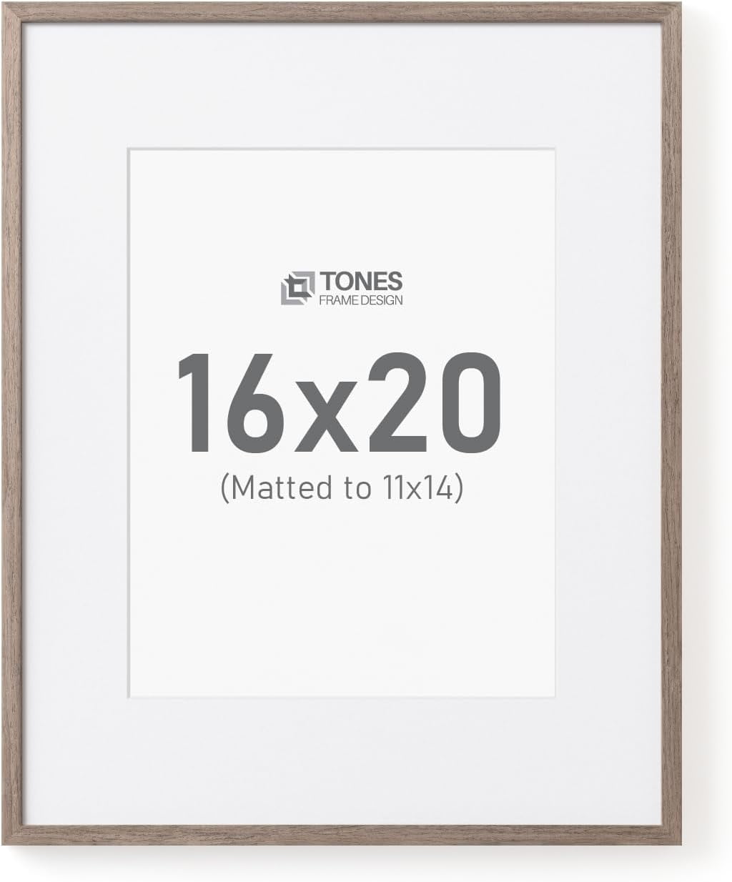 16x20 Picture Frame with 11x14 Mat, Oak Solid Wood Veneer Finish ...