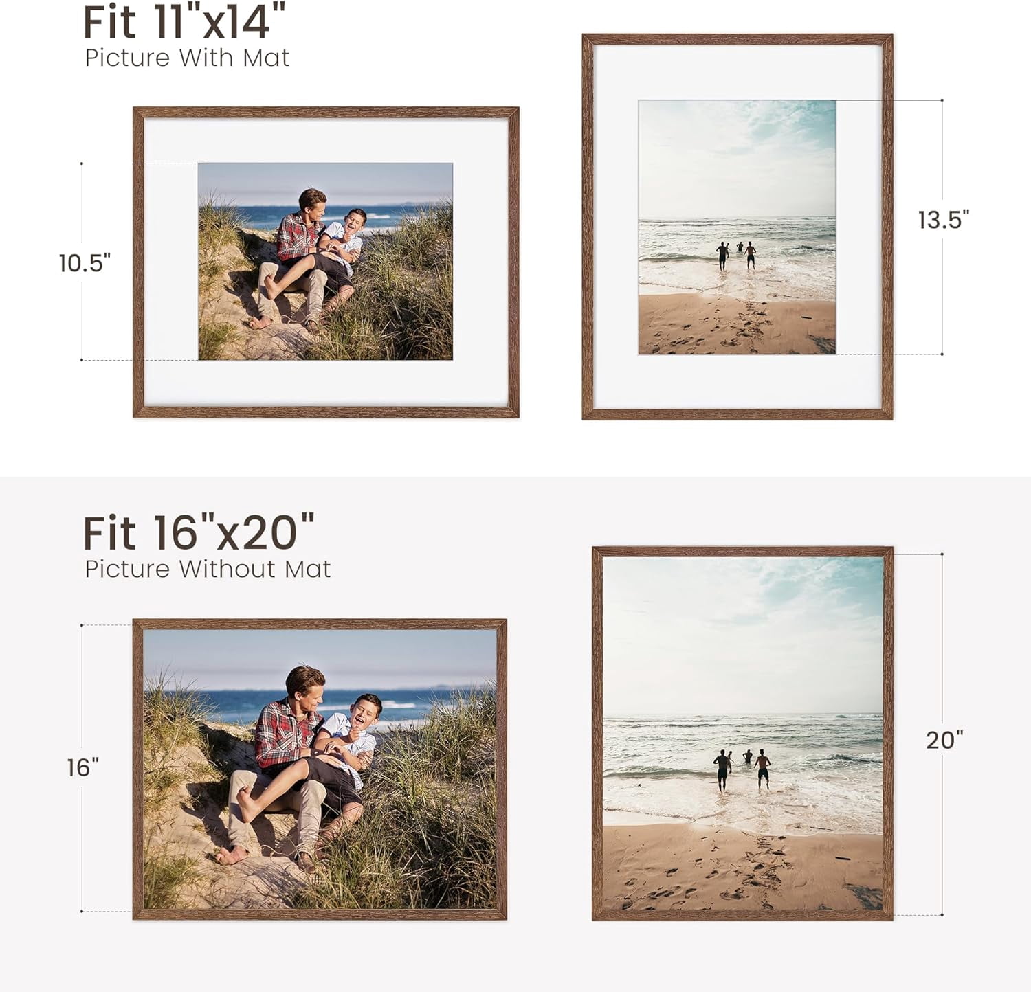 16x20 Premium Oak Wood Picture Frame with Tempered Glass - Walnut Color ...