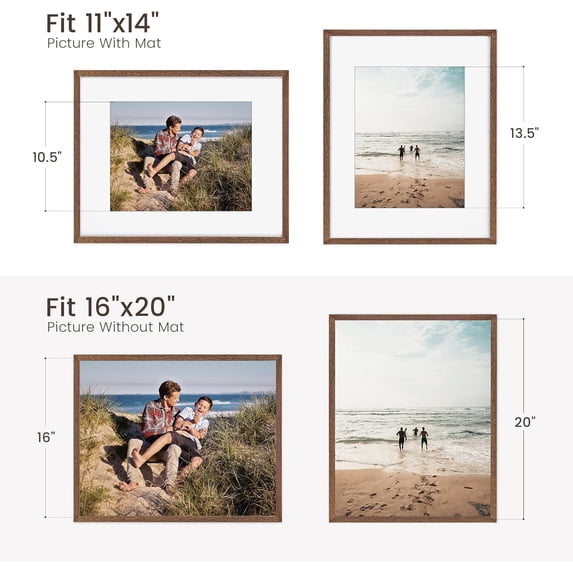 16x20 Premium Oak Wood Picture Frame with Tempered Glass - Walnut Color ...