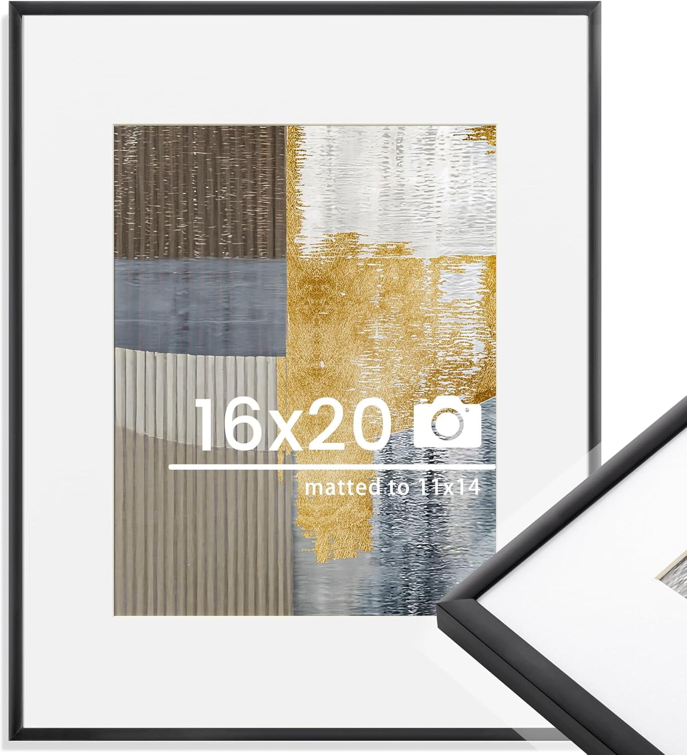 16x20 inch Black Aluminum Metal Picture Frame with 11x14 Removable Mat ...