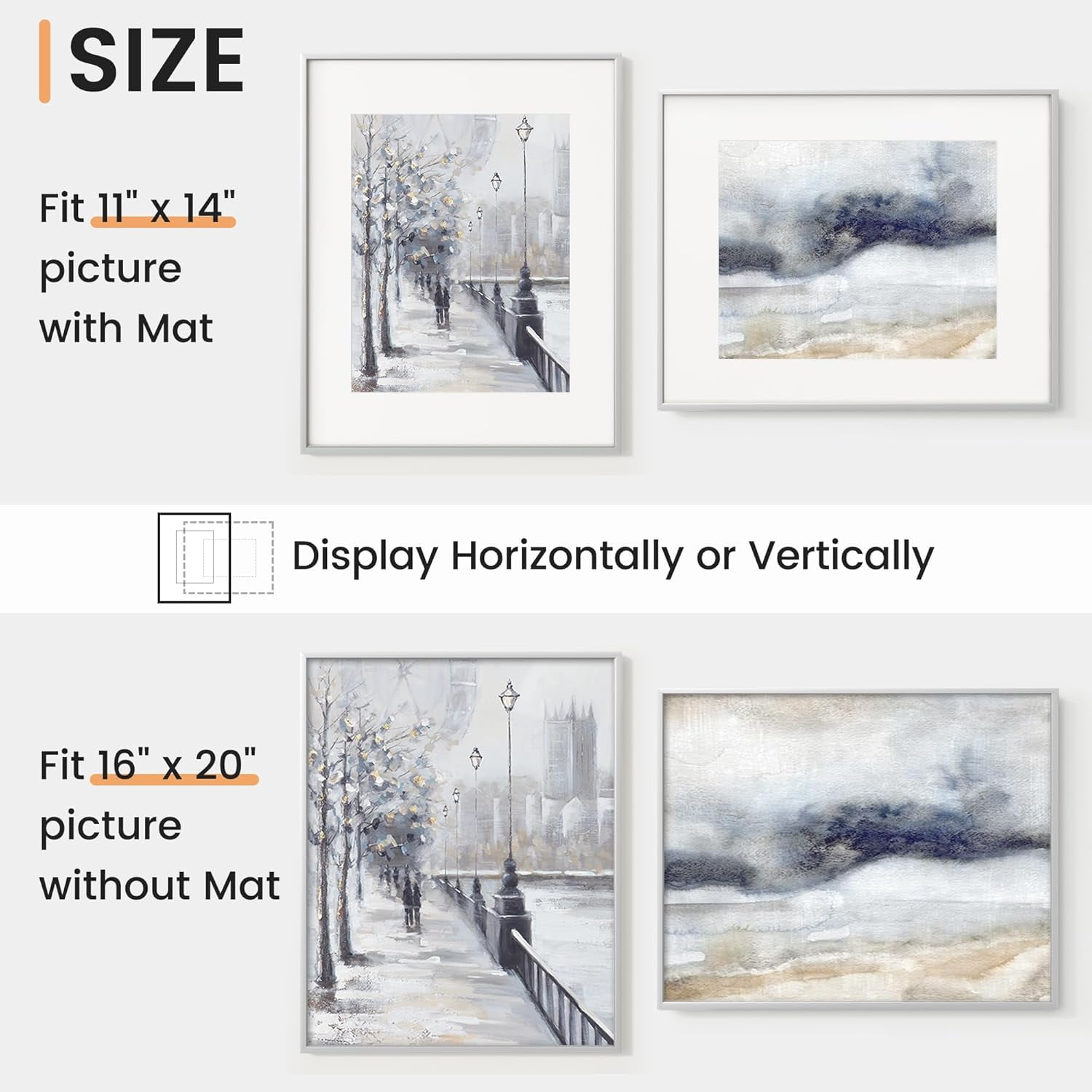 16x20 inch Metal Picture Frame - Aluminum with Removable Mat, HD ...