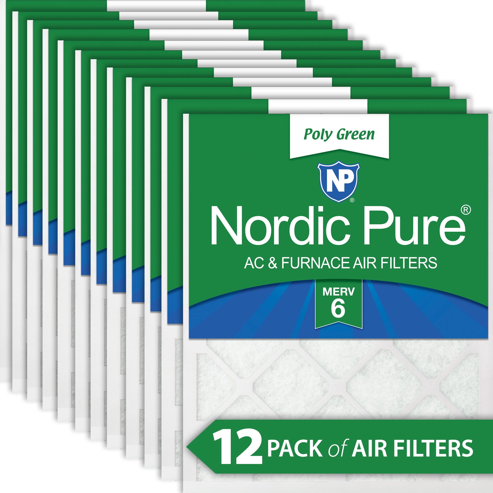 16x20x1 MERV 6 Poly Green AC Furnace Air Filter 12 Pack - Captures Dust ...