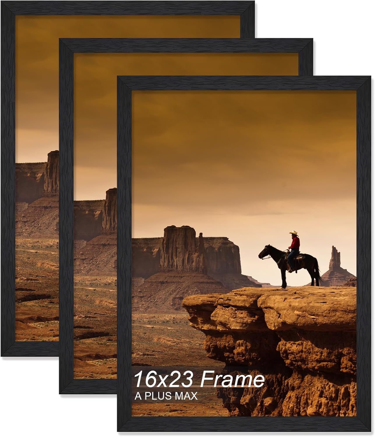 16x23 Picture Frame Set of 3, Black Engineered Wood Frame for 16 X 23 ...