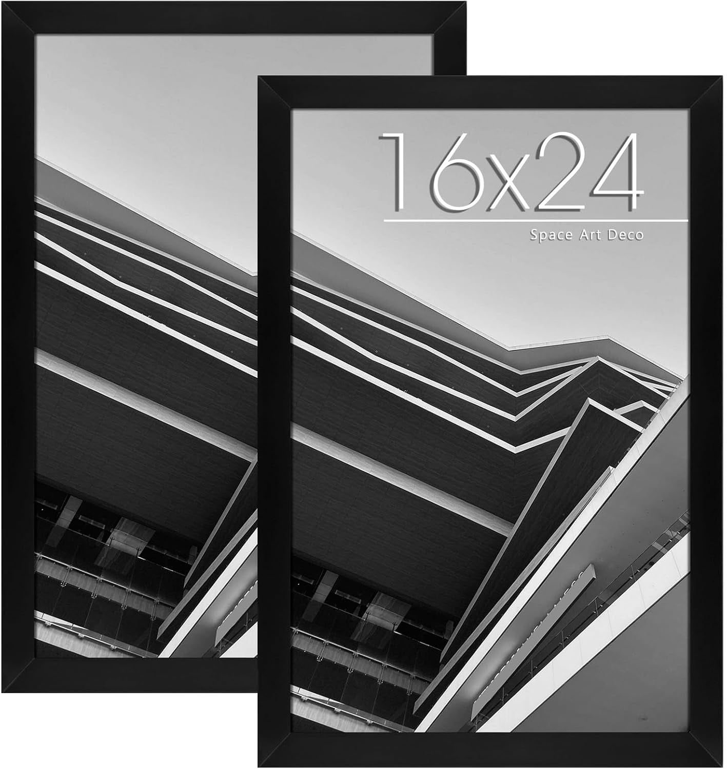 16x24 Black Picture Frame, Solid Wood Poster Frames with Real Glass, 16 ...