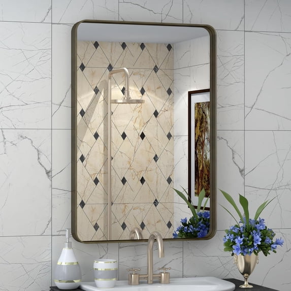 16x24 Bronze Bathroom Mirror, Rounded Rectangle Bronze Frame Mirror ...