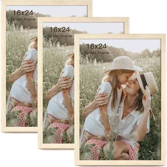 16x24 Frame Set of 3, Natural Wood Grain 16x24 Poster Frame for Gallery ...