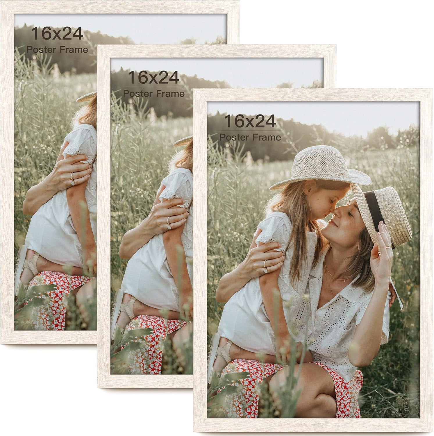 16x24 Frame Set of 3, White Wood Grain 16x24 Poster Frame for Gallery ...