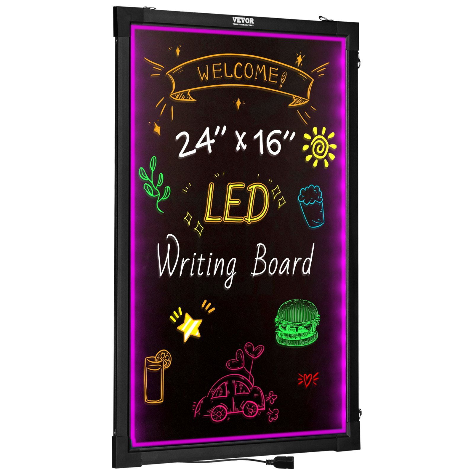 16x24 Illuminated Chalkboard with Neon Effect - Erasable Lighted Menu ...