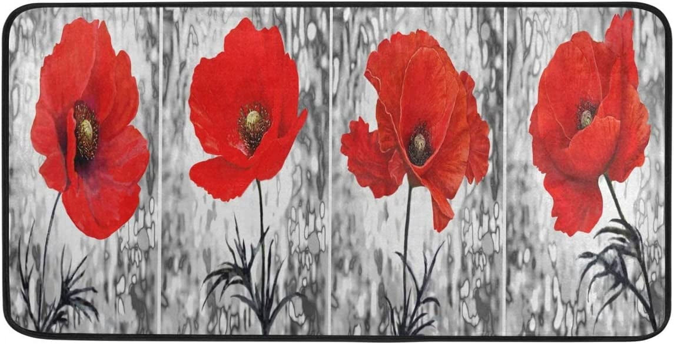 16x24 Oil Painting Vintage Red Poppy Kitchen Floor Mat Floral Soft ...