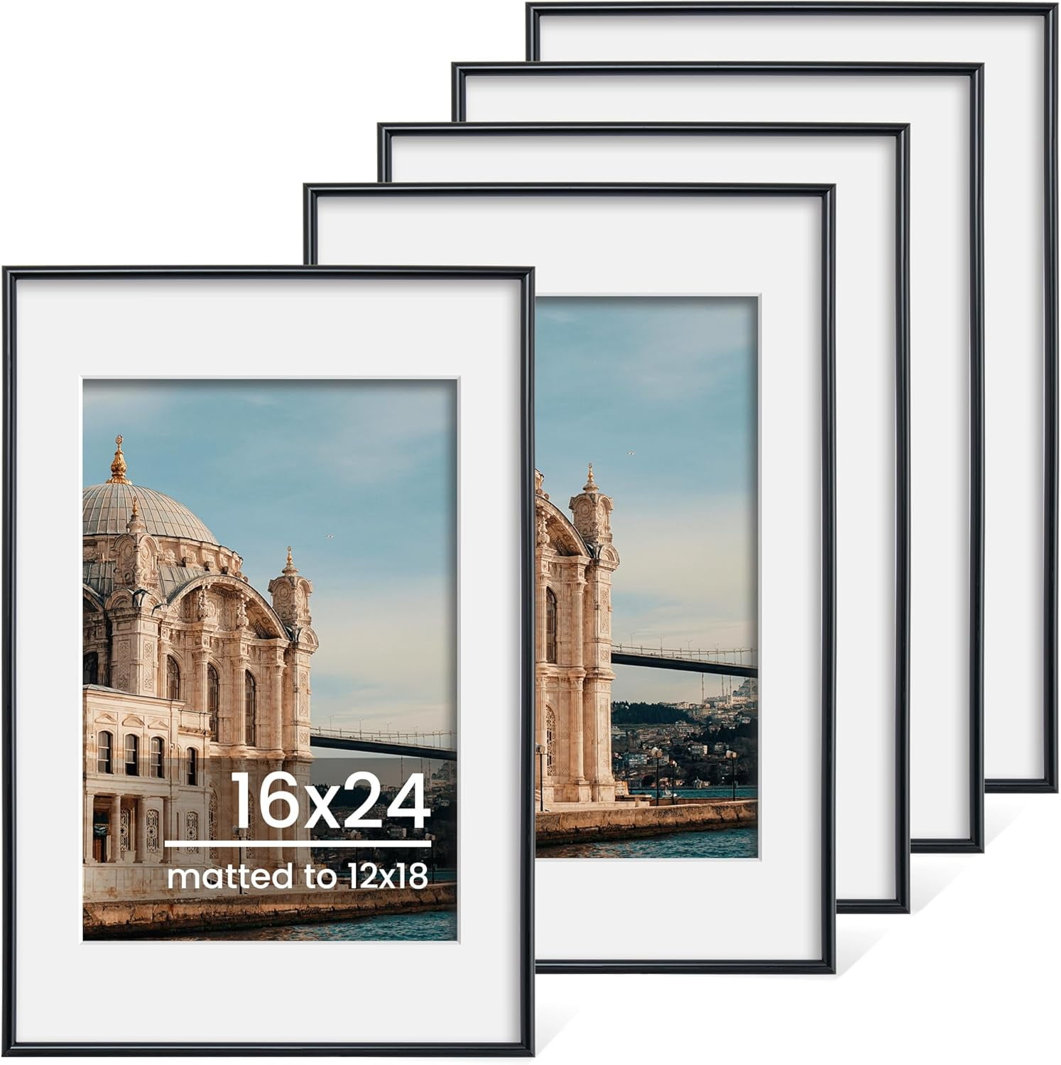 16x24 Picture Frame Set of 5, Display 12x18 Pictures with Mat or 16x24 ...