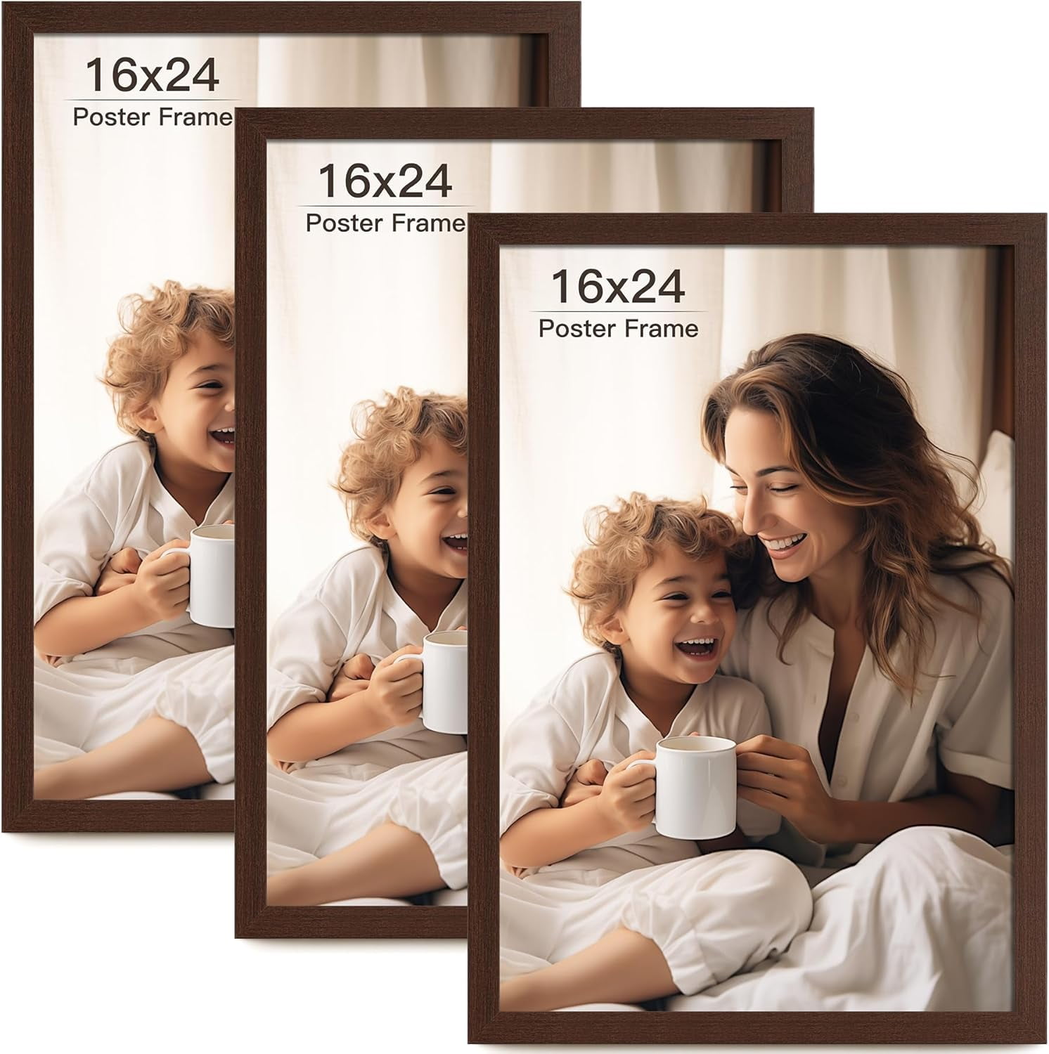 16x24 Picture Frame Set of 3, Dark Brown Wood Grain 16x24 Frame for ...