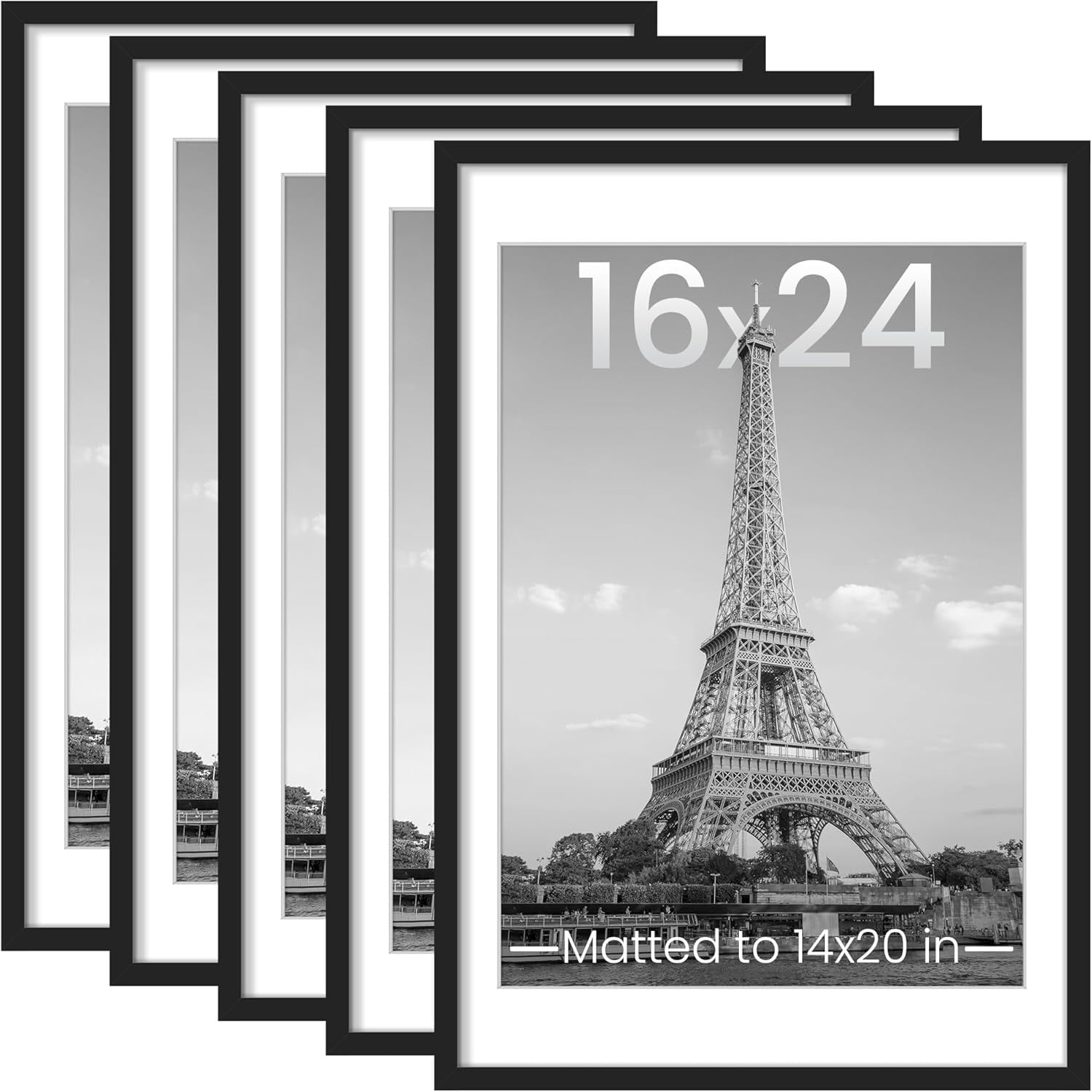 16x24 Picture Frame Set of 5, Display Pictures 14x20 with Mat or 16 x ...