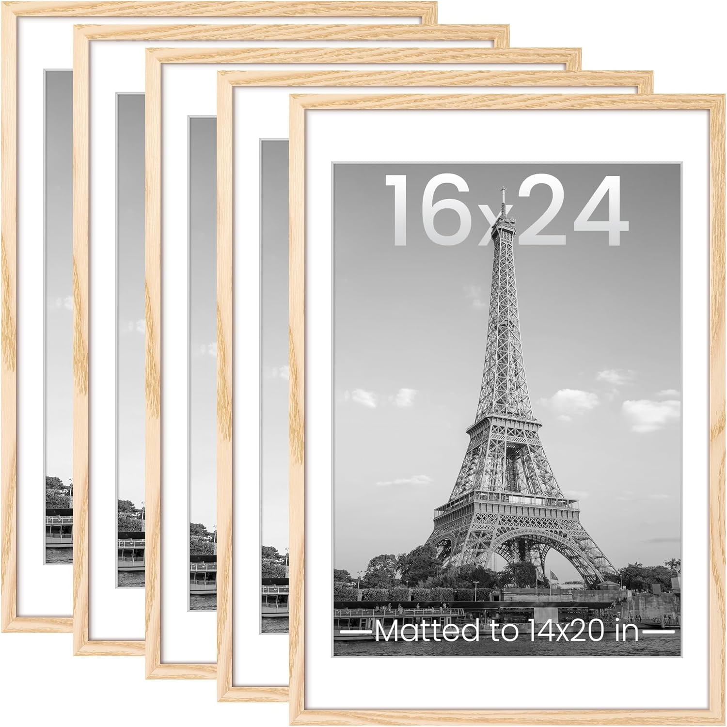 16x24 Picture Frame Set of 5, Display Pictures 14x20 with Mat or 16 x ...