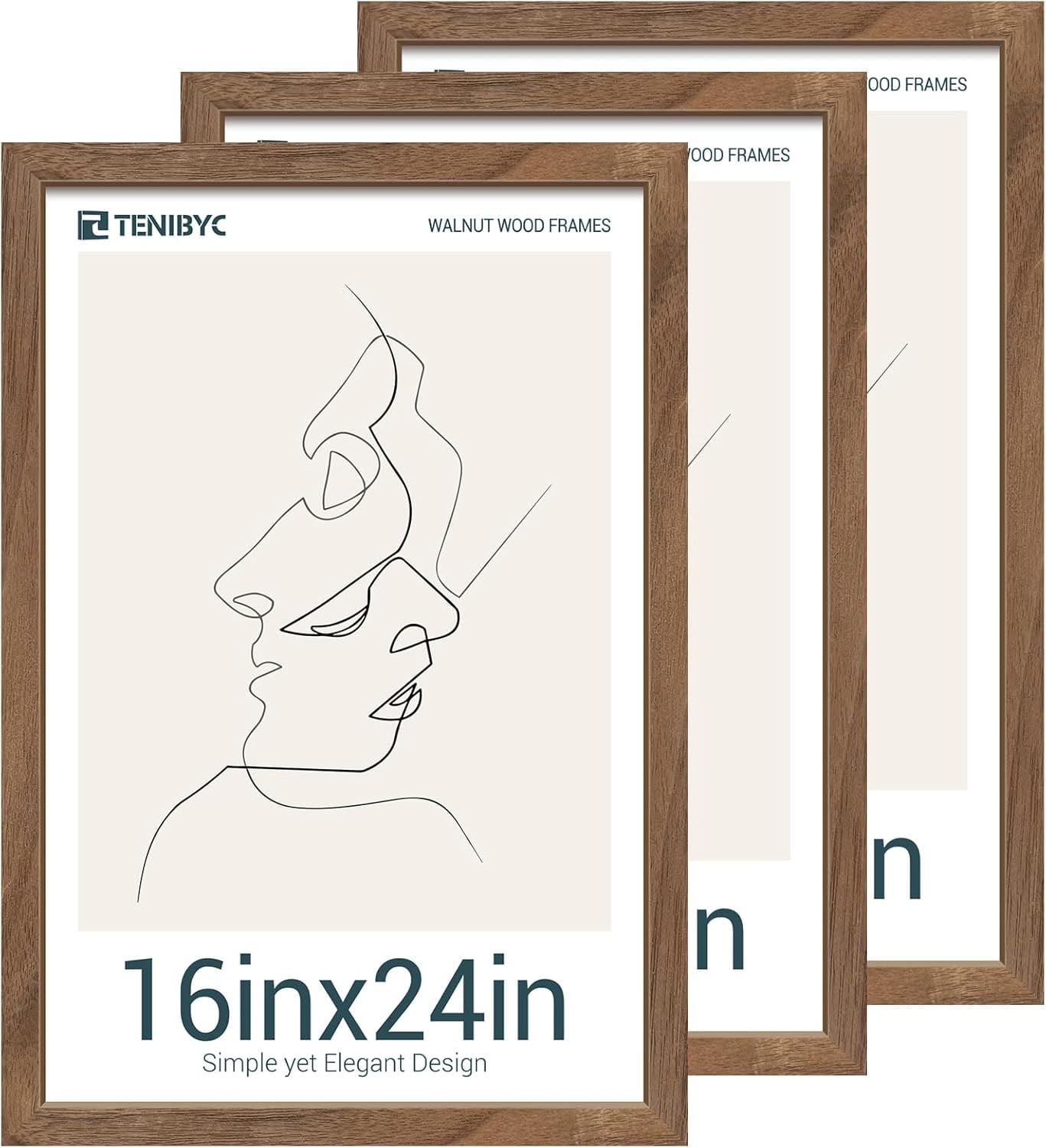 16x24 Poster Frame 3 Pack - Brown Walnut, Natural Solid Wood Picture Frame, Wall Gallery Frame ...