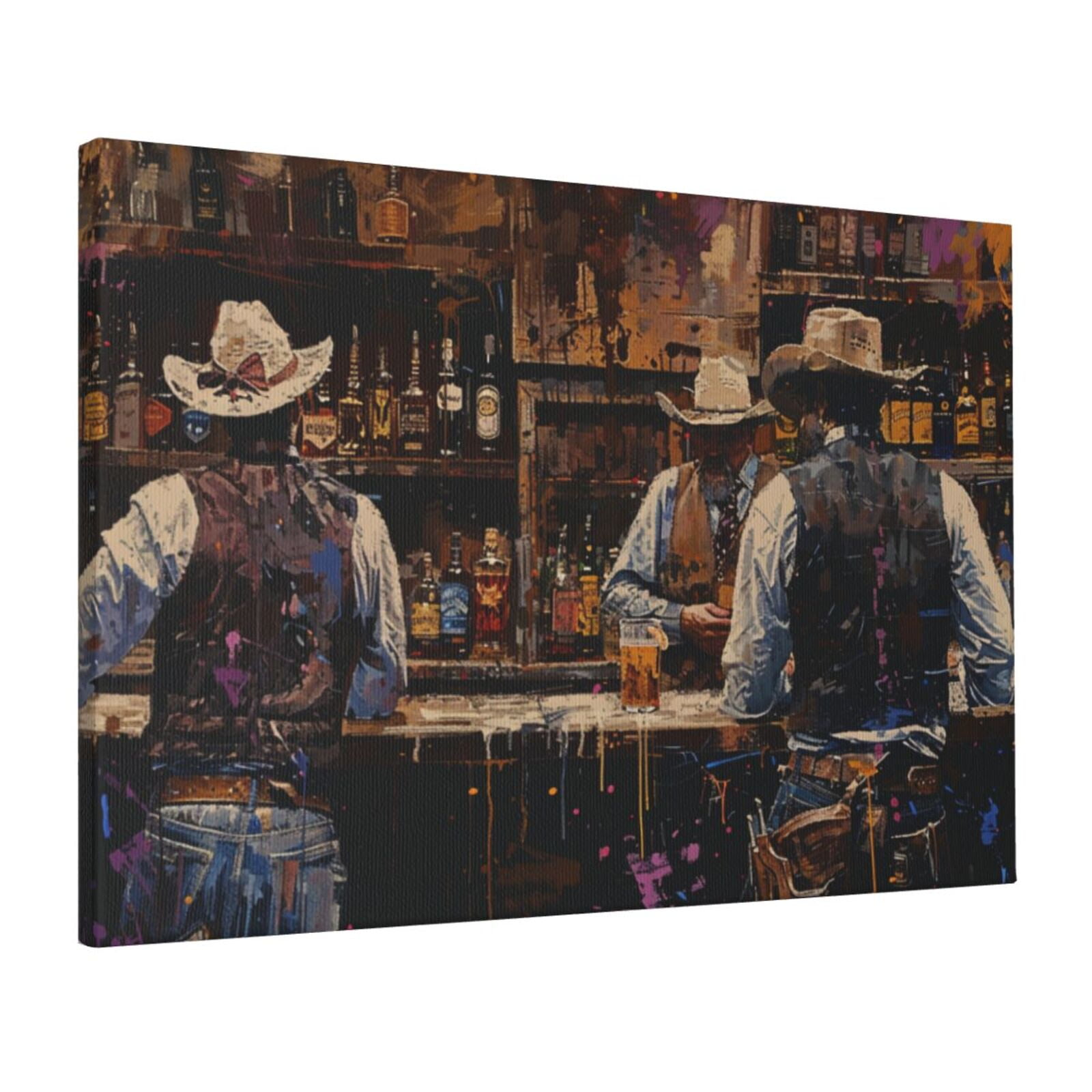 16x24 inch Bar Wall Decor Art Cowboys On Tavern Oil Paintings On Canvas ...