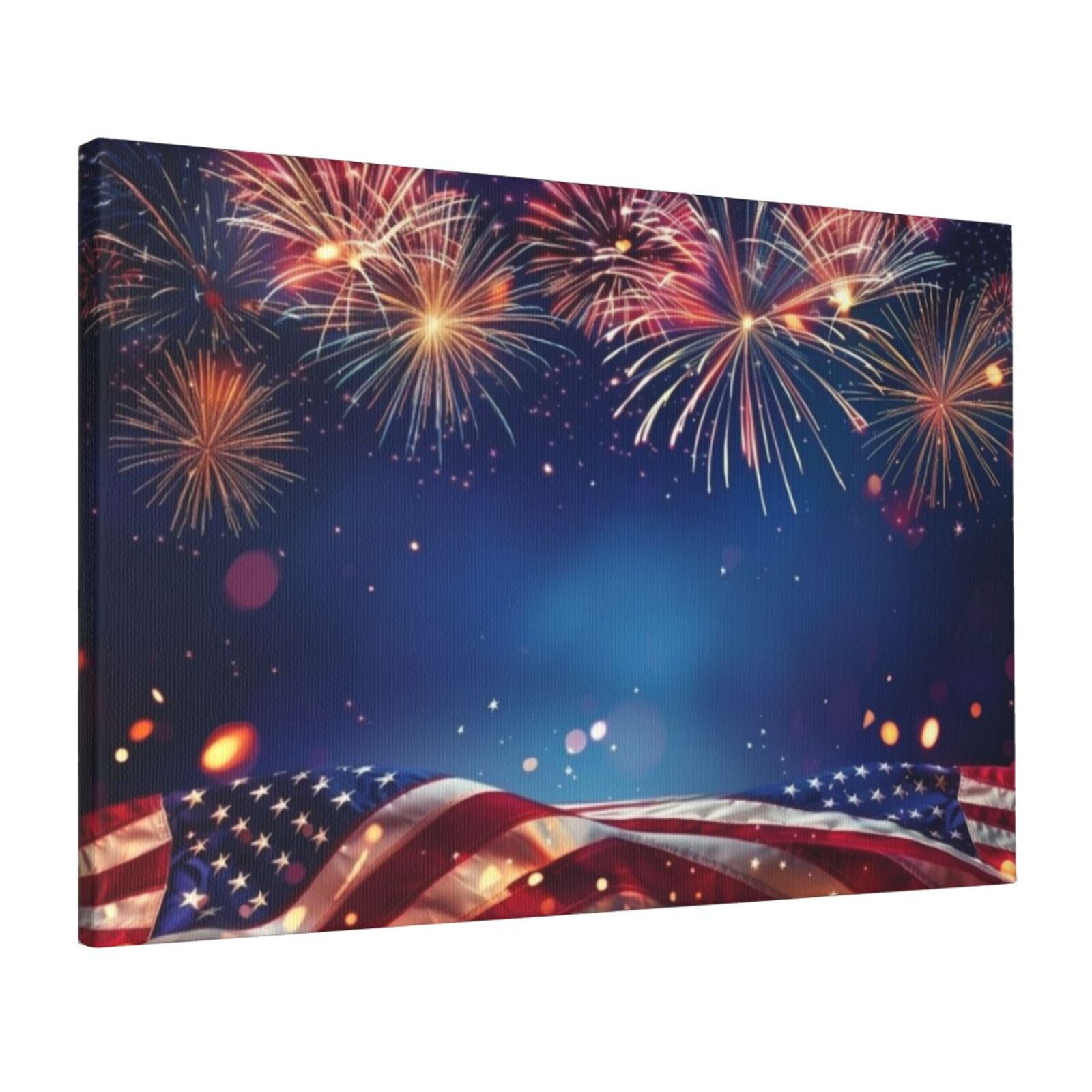 16x24 inch Canvas Frameless Painting Star Spangled Banner & Fireworks ...