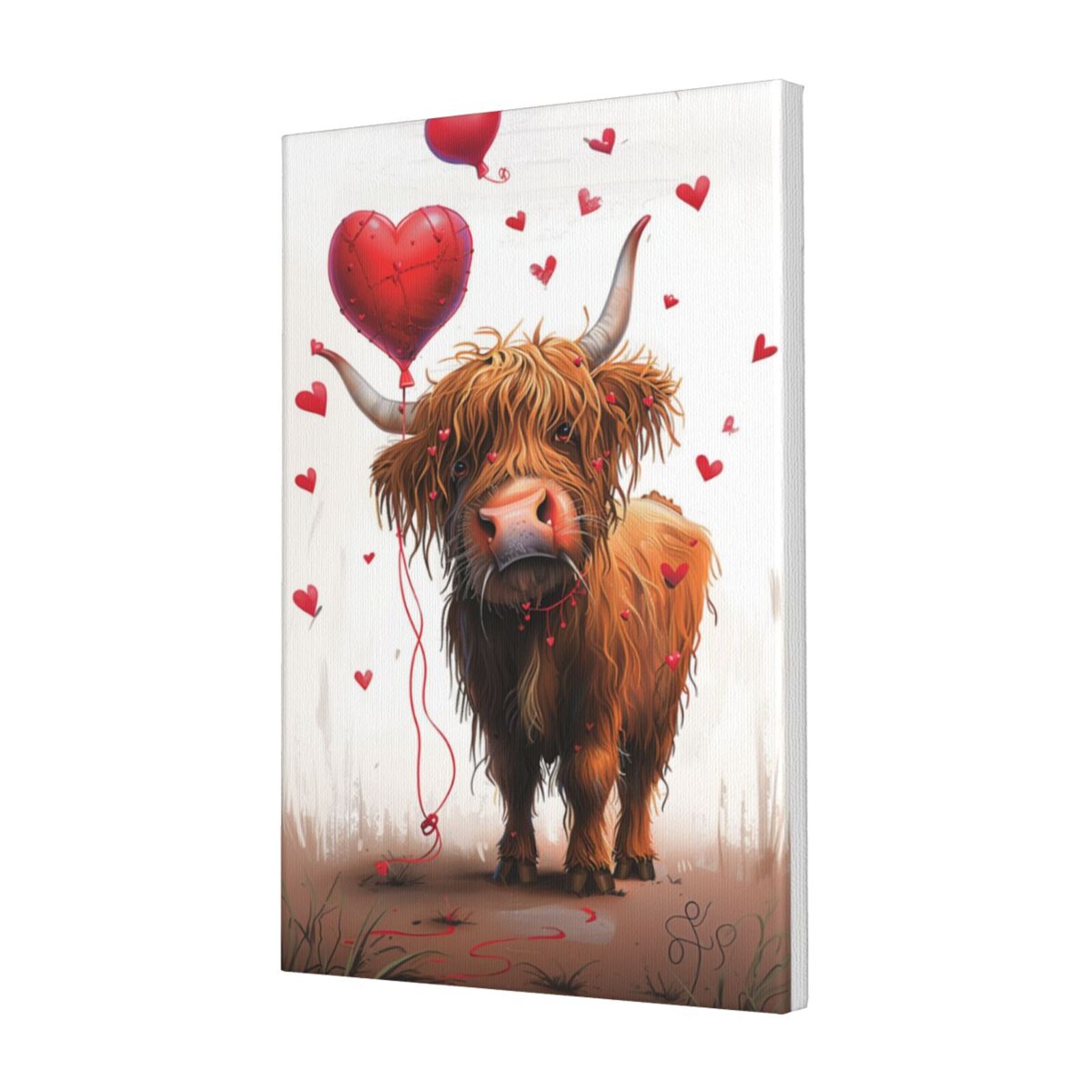 16x24 inch Canvas Frameless Painting Yak And Red Heart,Farmhouse Yard ...