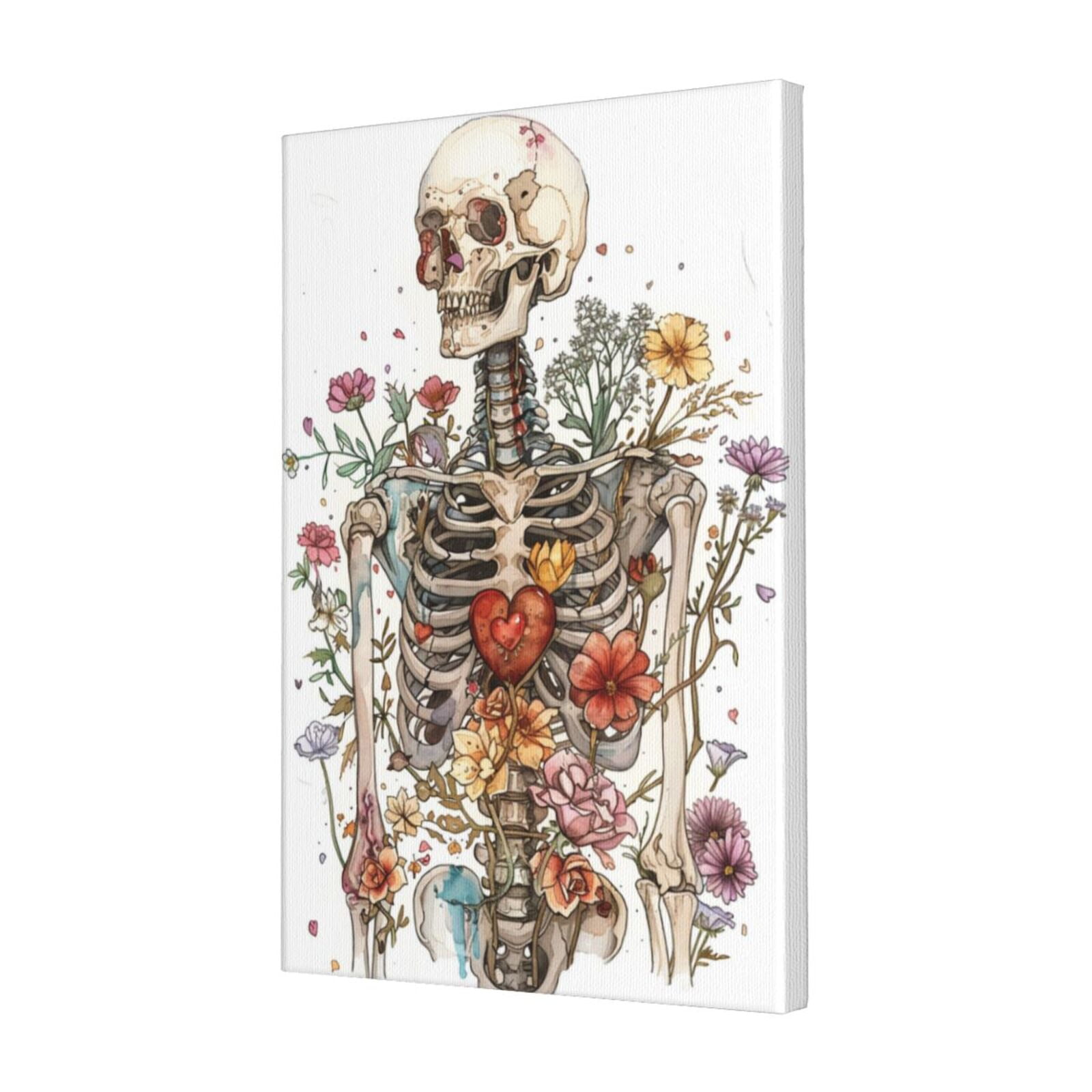 16x24 inch Canvas Frameless Picture Skeletons & Flowers,Indoor Bedroom ...