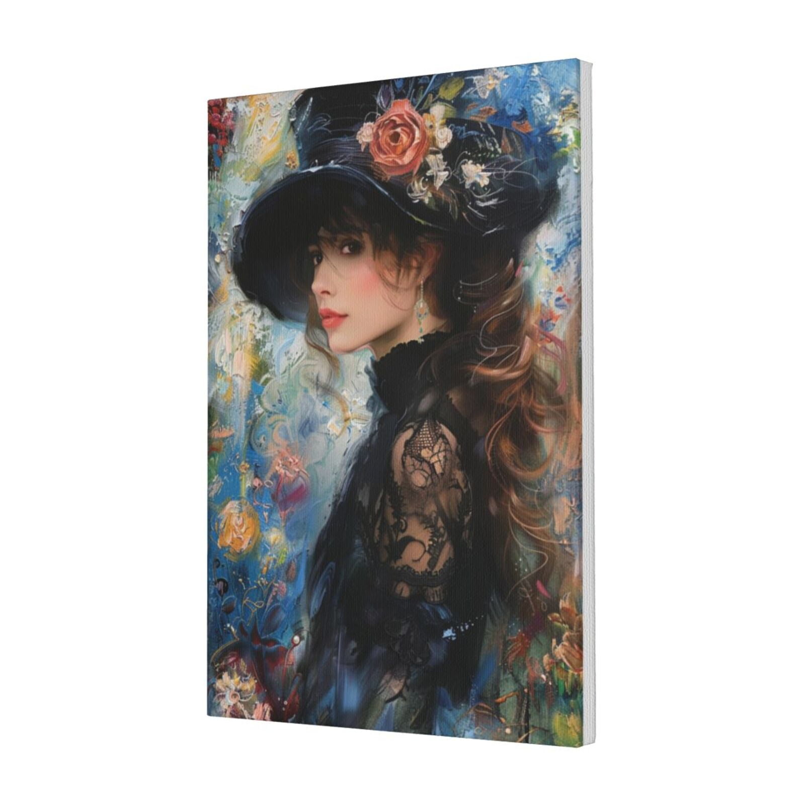 16x24 inch Canvas Hanging Picture Charm Hatted Woman Home Decor,Woman ...