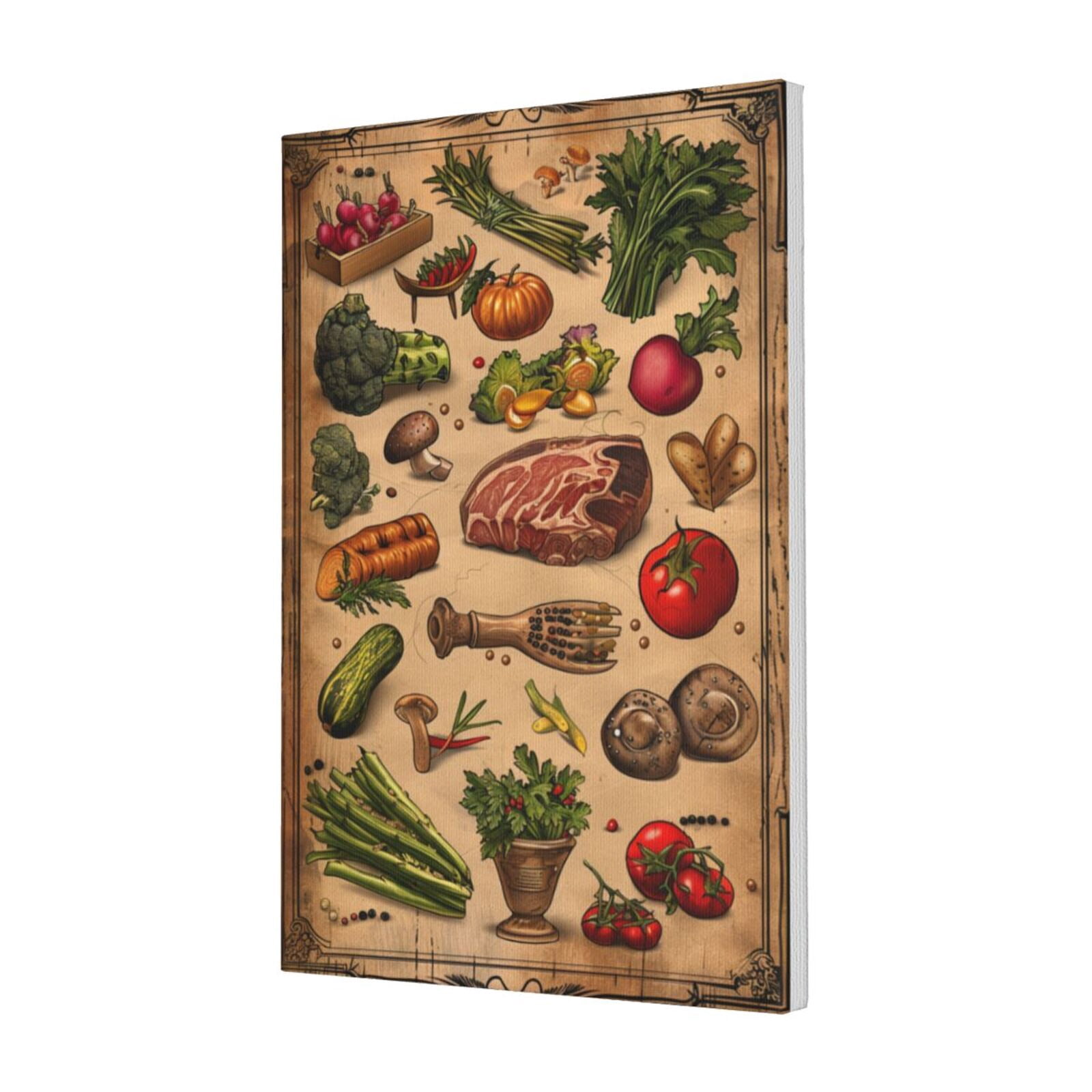 16x24 inch Canvas Hanging Picture Cooking Ingredients Illustrated Guide ...