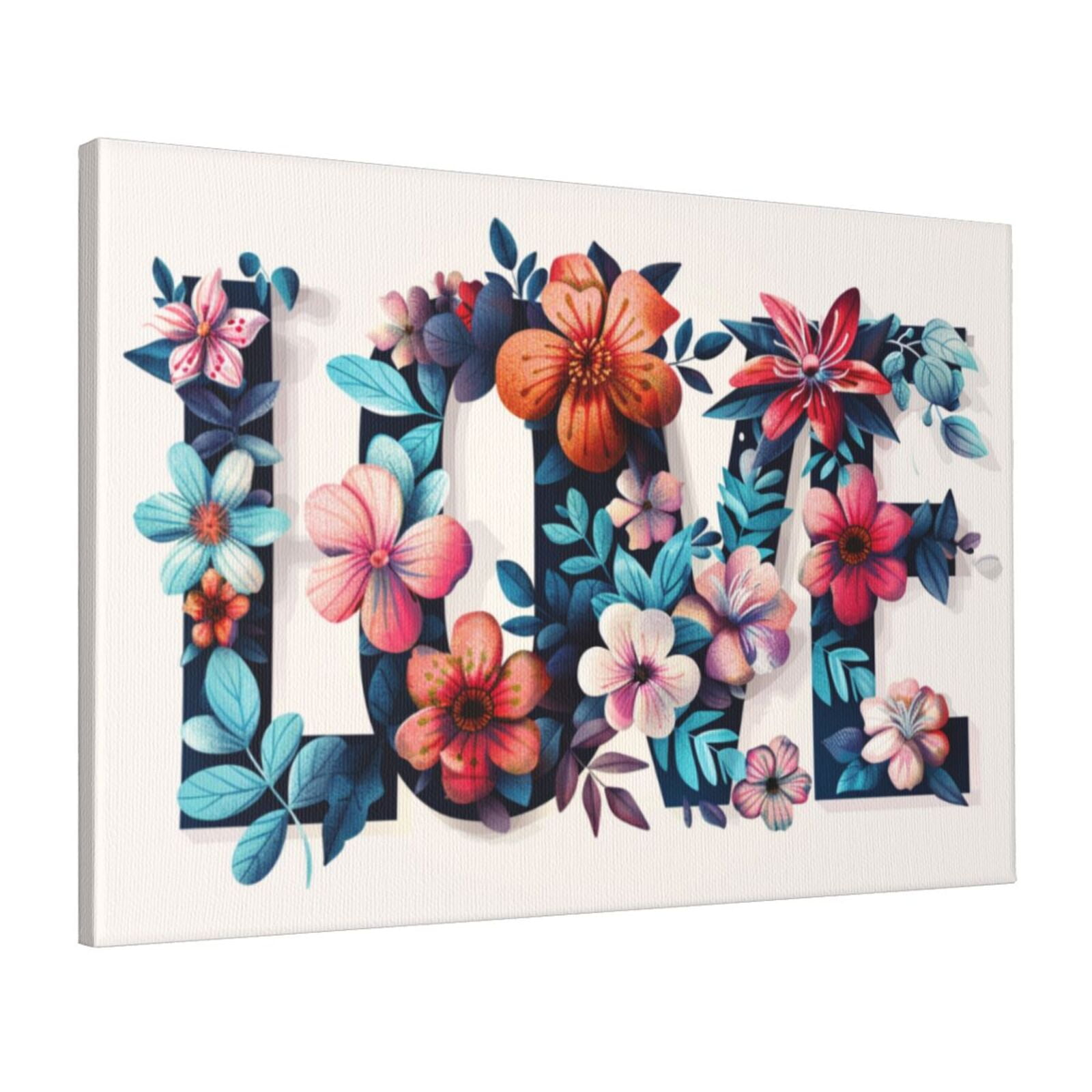 16x24 inch Canvas Hanging Picture 'Love' Slogan Flower Garden Wall ...