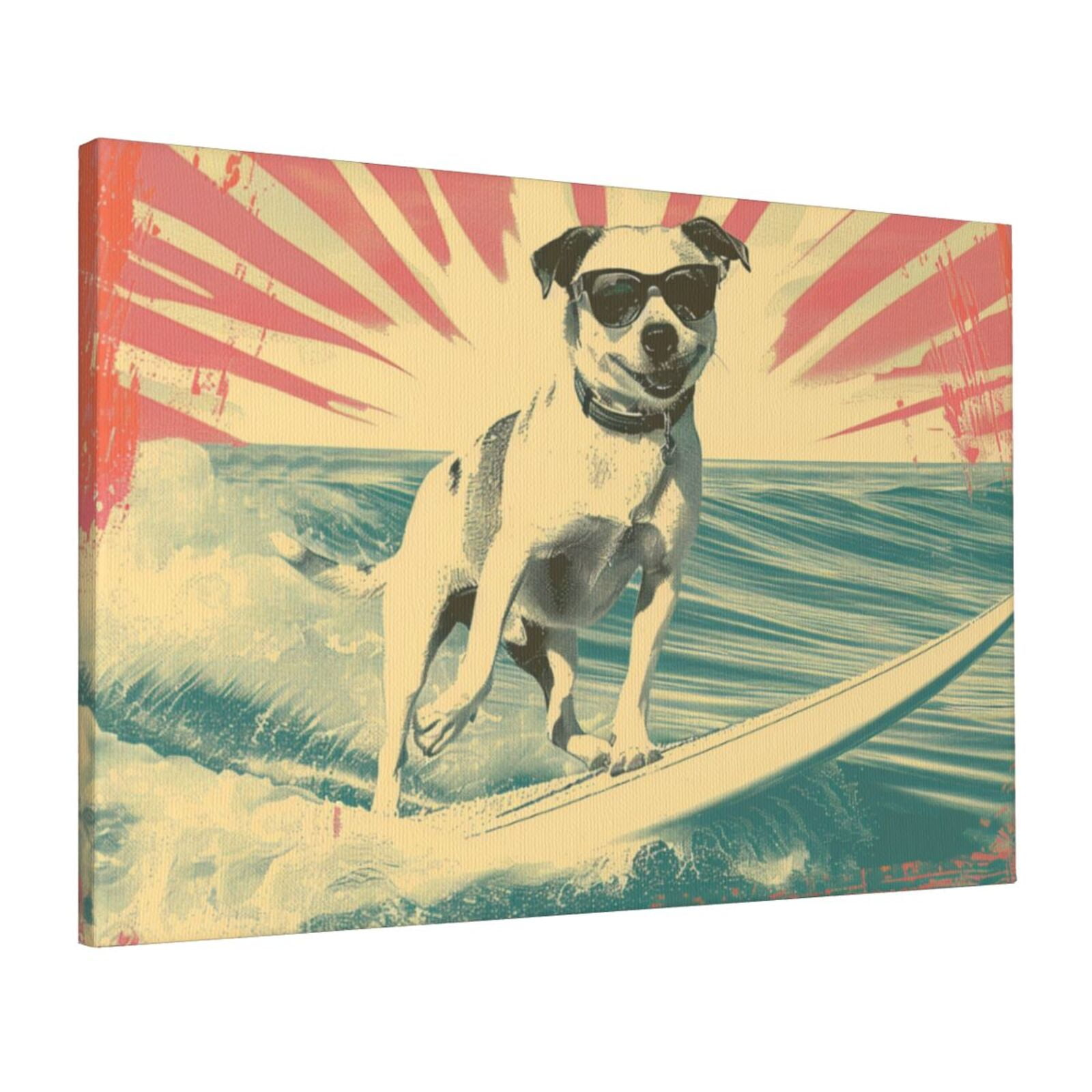 16x24 inch Canvas Hanging Picture Surfing Dog,Home Room Decor Bathroom Accessory,Modern Style ...