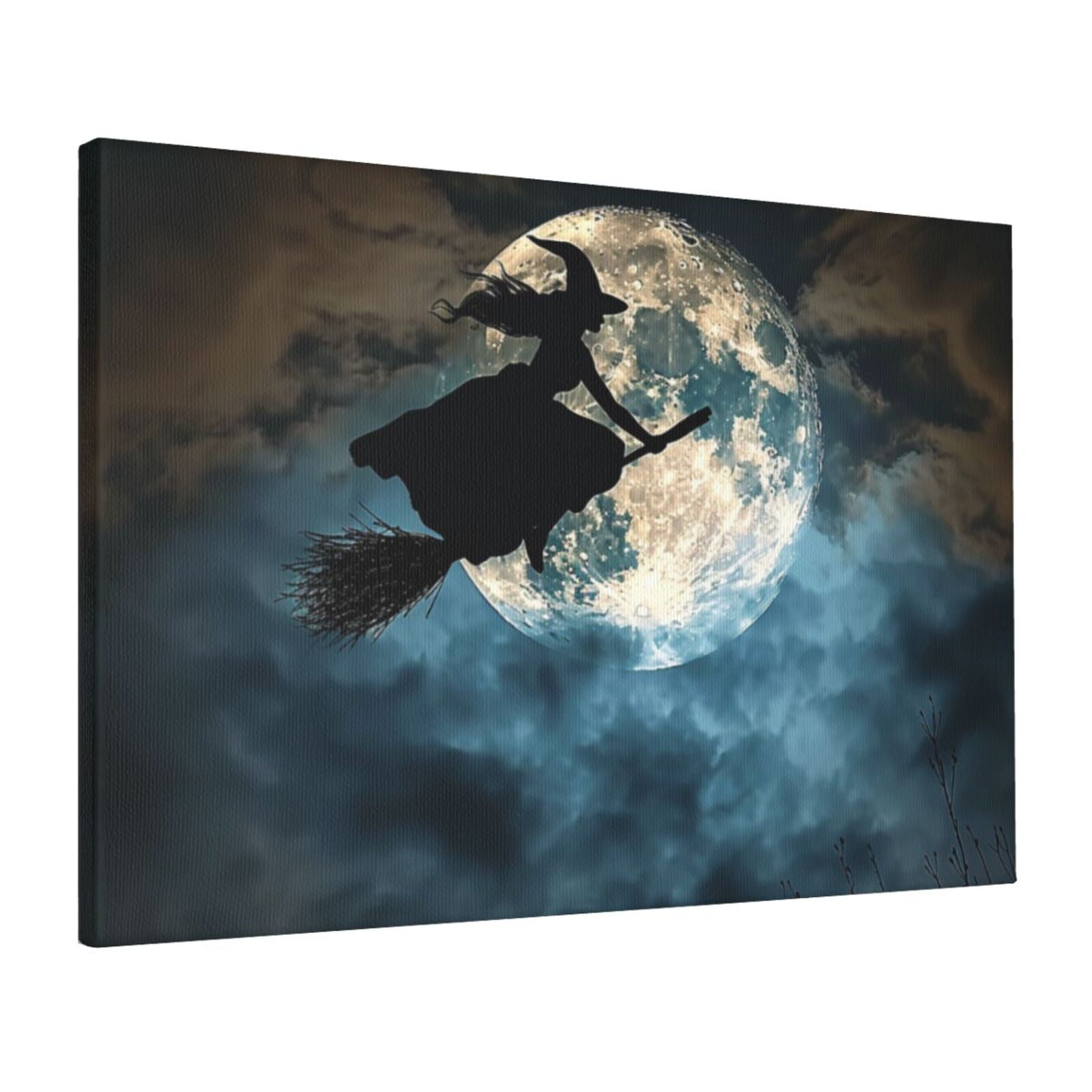 16x24 inch Canvas Hanging Picture Witches & The Moon,Home Room Decor ...