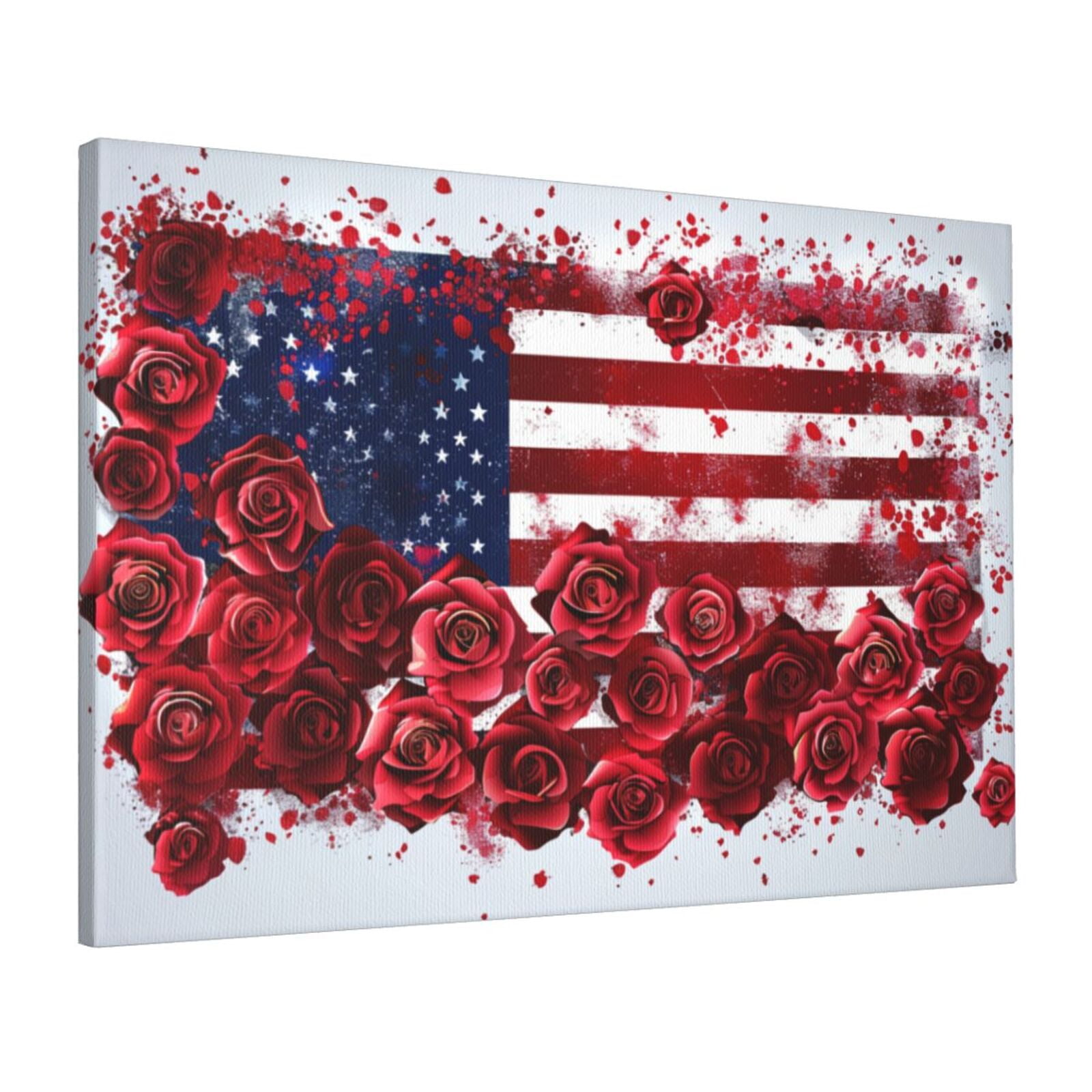 16x24 inch Canvas Painting Star Spangled Banner & Rose Florists Wall ...