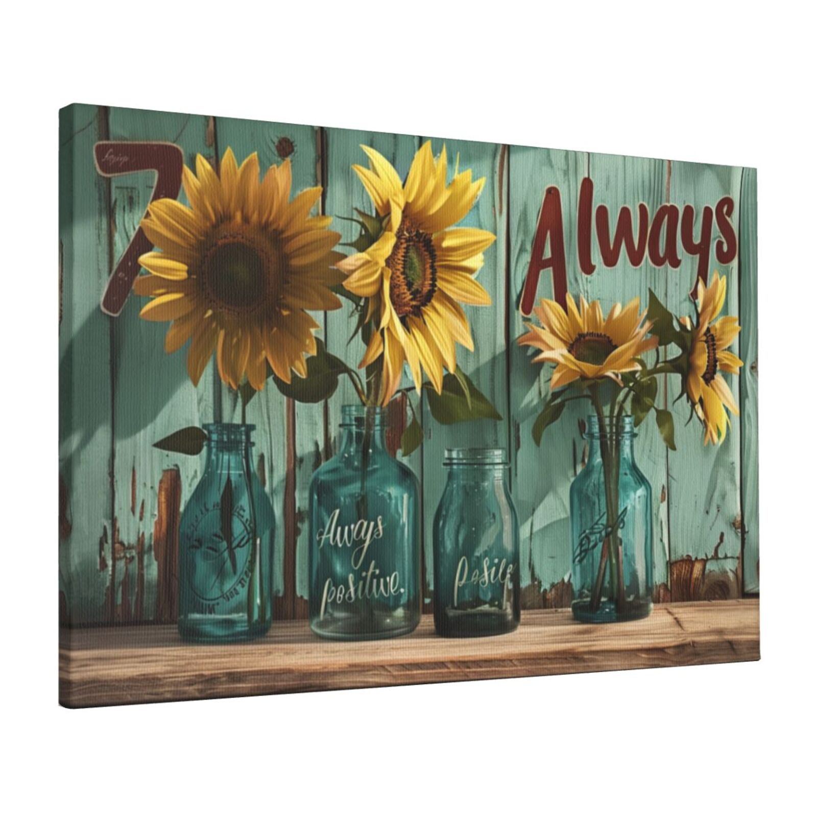 16x24 inch Frameless Canvas Painting Sunflower Vase 'Always Positive ...