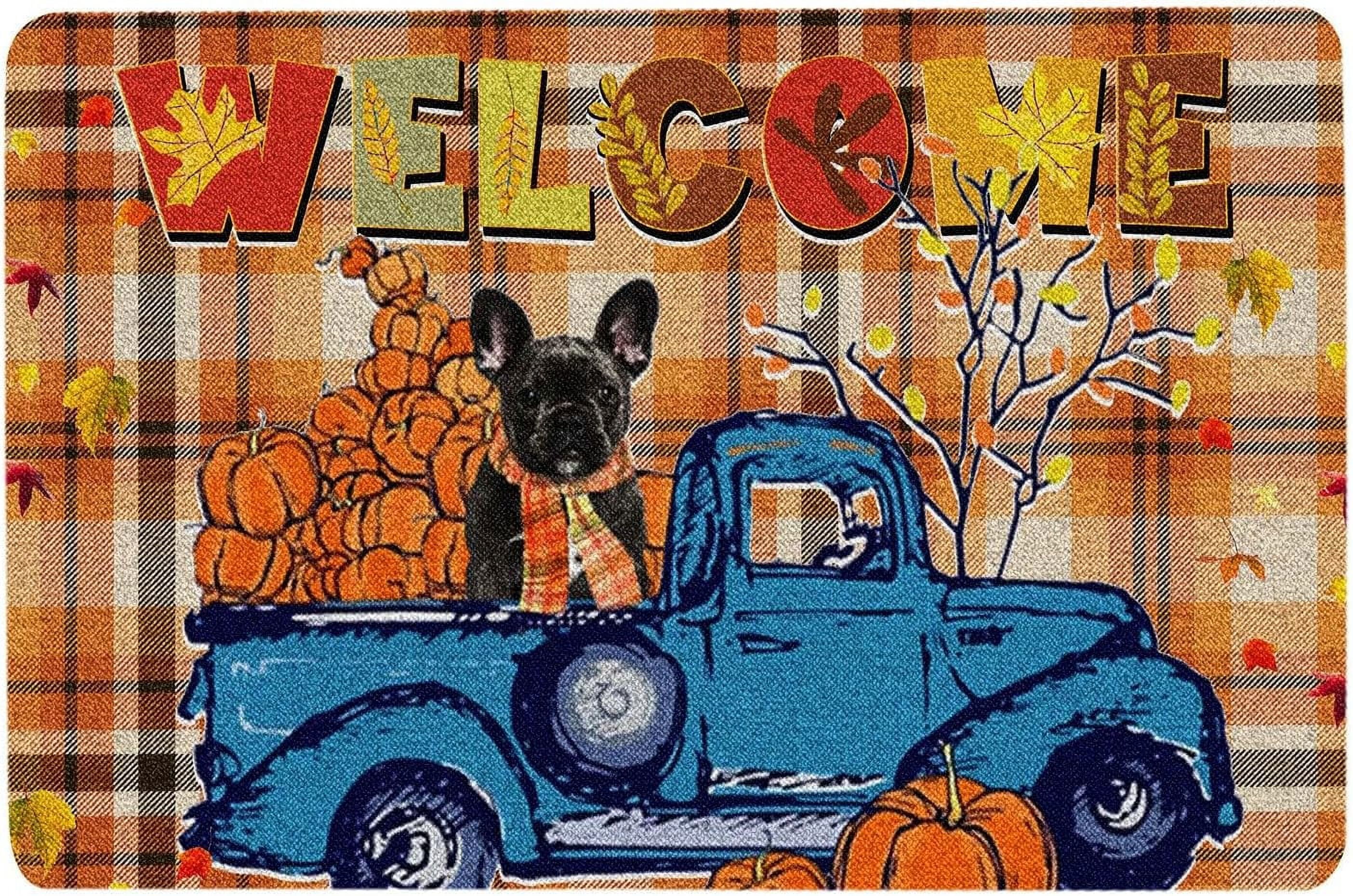 16x24 inch French Bulldog Door Mat French Bulldog Pumpkin Truck Welcome ...