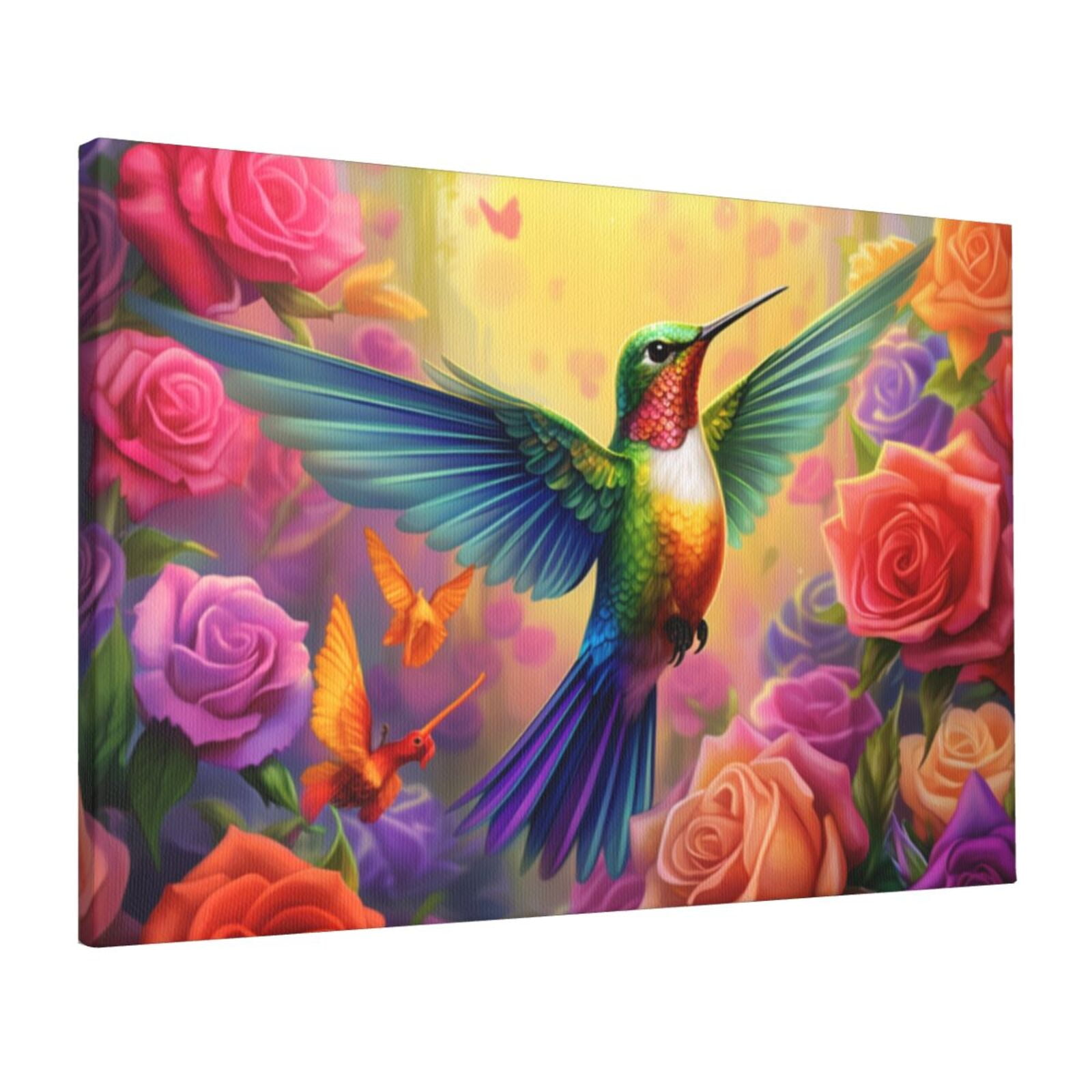 16x24 inch Hummingbird & Roses Painting Prints,Rustic Yard,Balcony ...