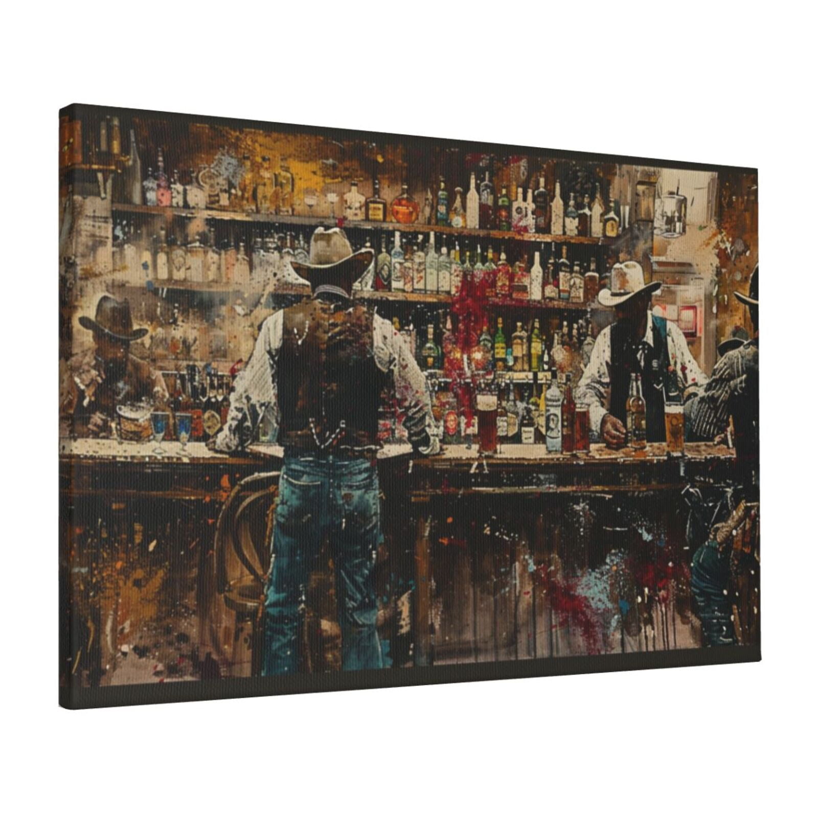 16x24 inch Men Room Decor Cowboys On Tavern Frameless Canvas Painting ...