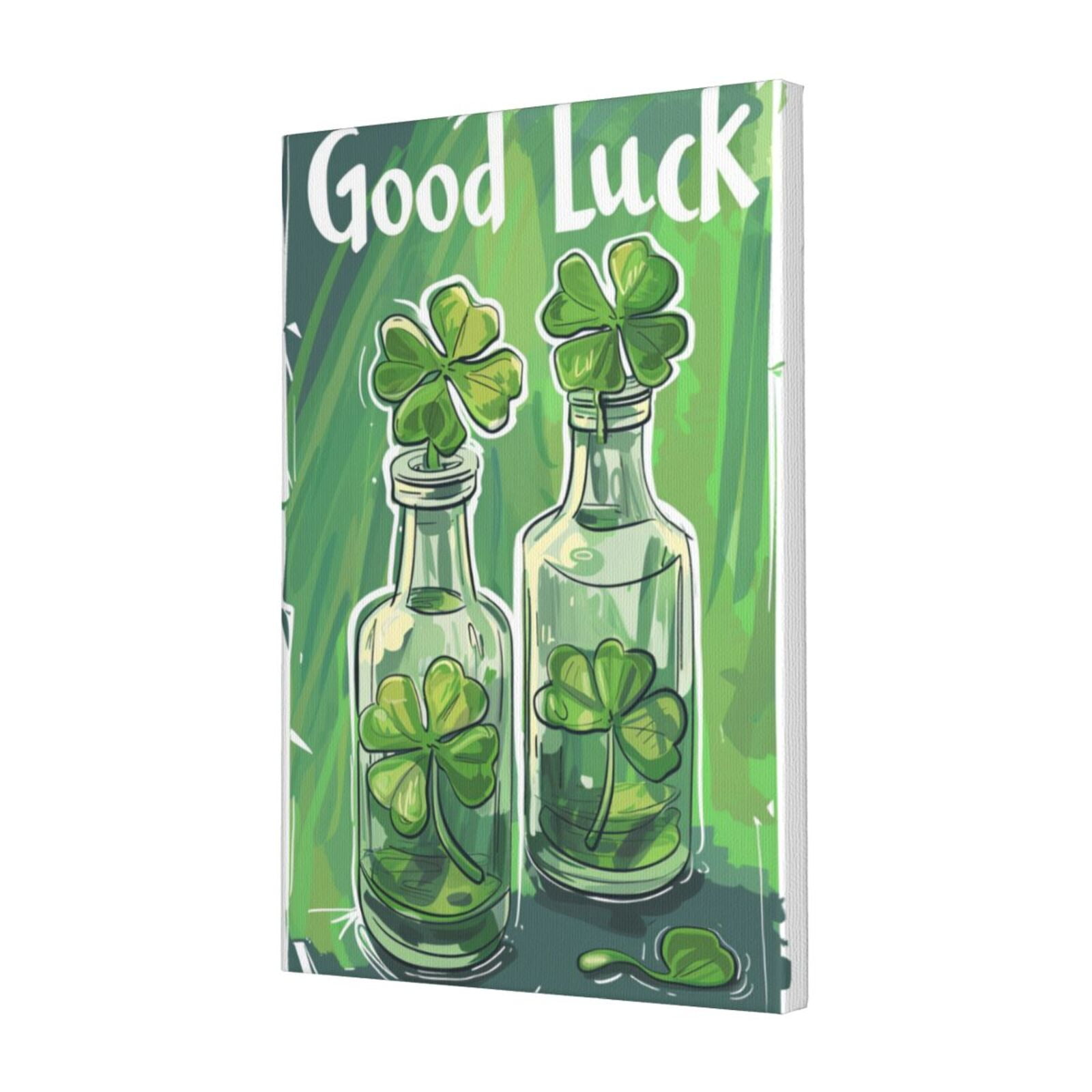16x24 inch Oil Painting Wall Art Bottled Shamrock 'Good Luck' Slogan ...